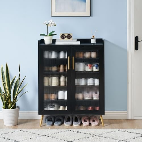 Shoe Cabinet With Glass Doors,Shoe Organizer,5-Tier Shoe Storage ...