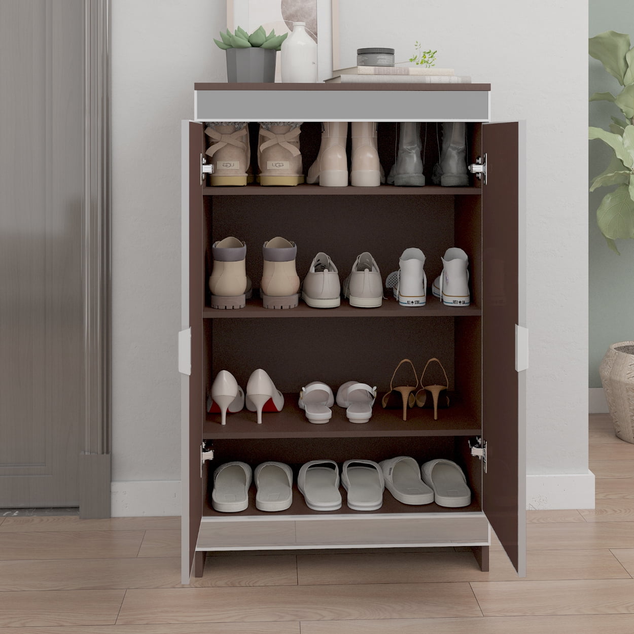 Shoe Cabinet,Modern 4-Tier Mirrored Shoe Storage Cabinet with Silver ...