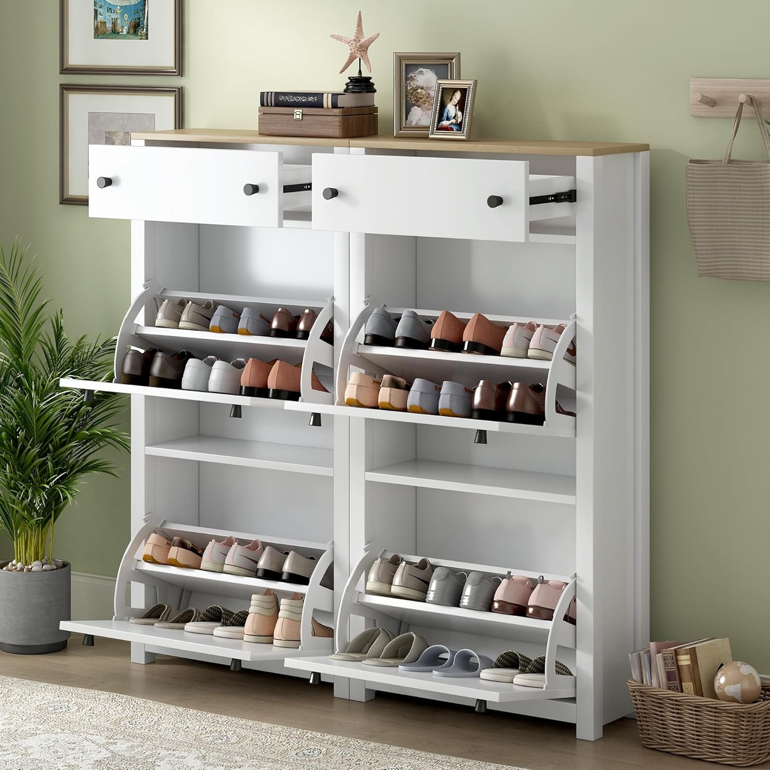 Shoe Cabinet Narrow Shoe Cabinet for Entryway with 3 Flip Drawers Slim ...