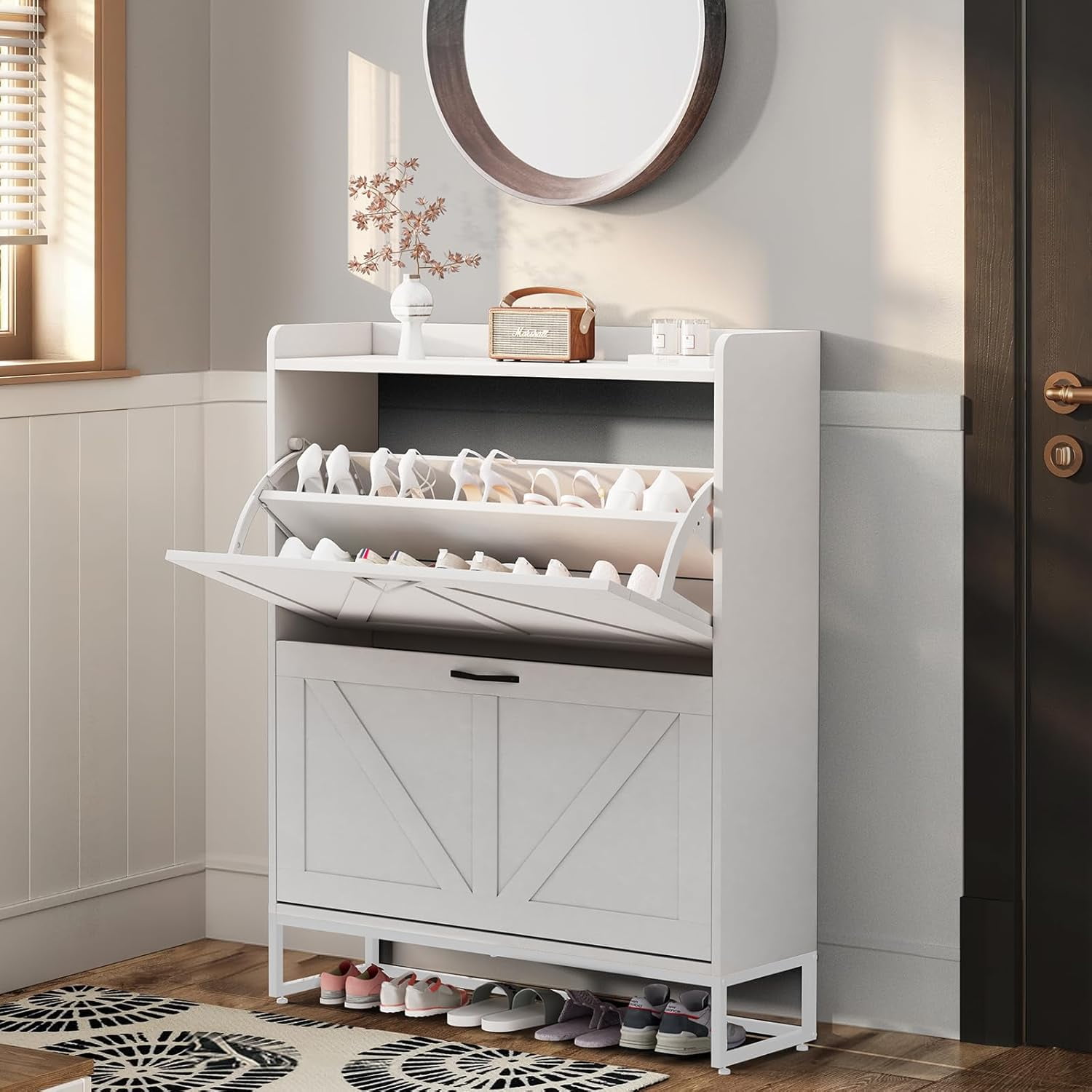Shoe Cabinet, Shoe Storage Cabinet with 2 Flip Drawers & Adjustable ...