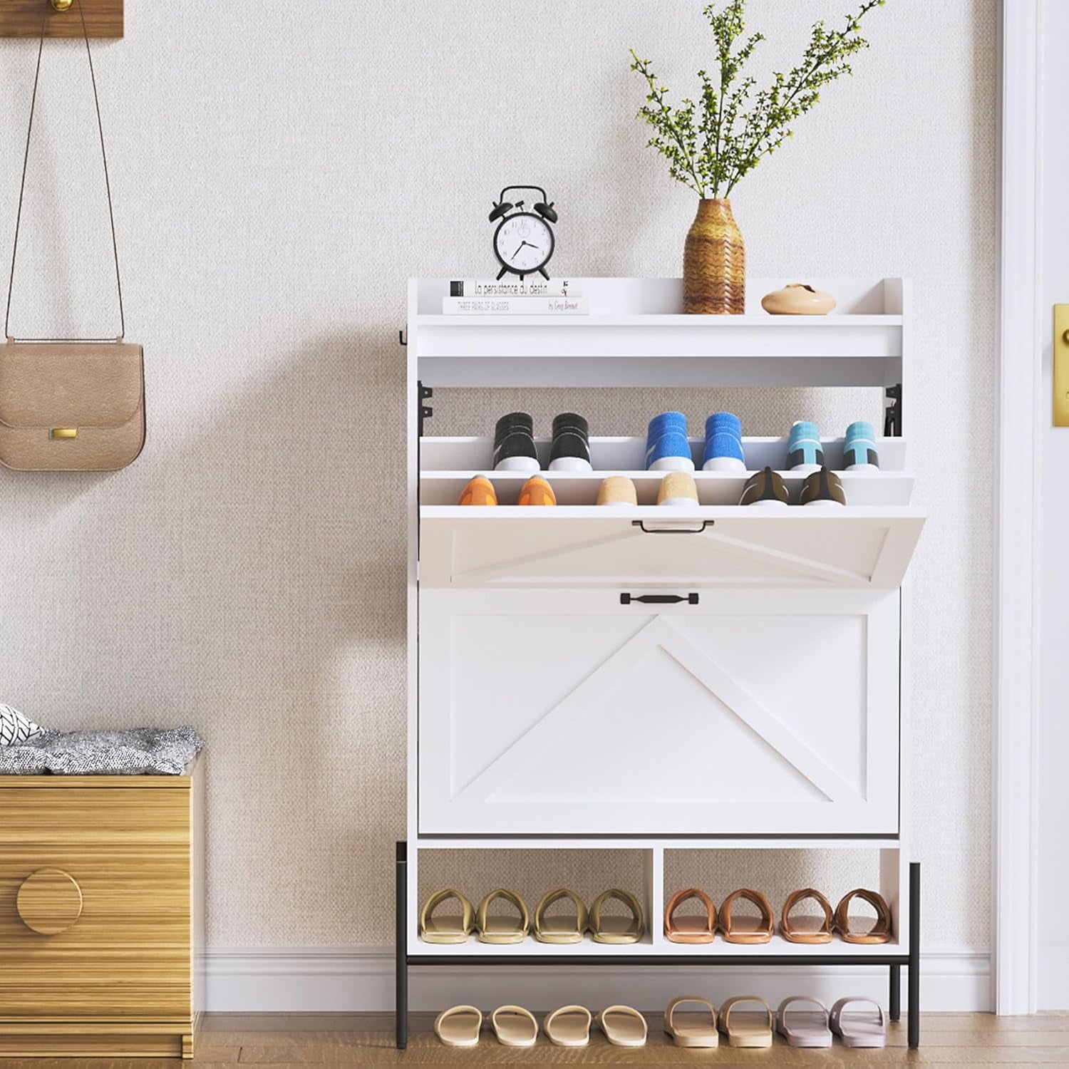 Shoe Cabinet, Shoe Storage Cabinet with 2 Flip Drawers, Large Capacity ...