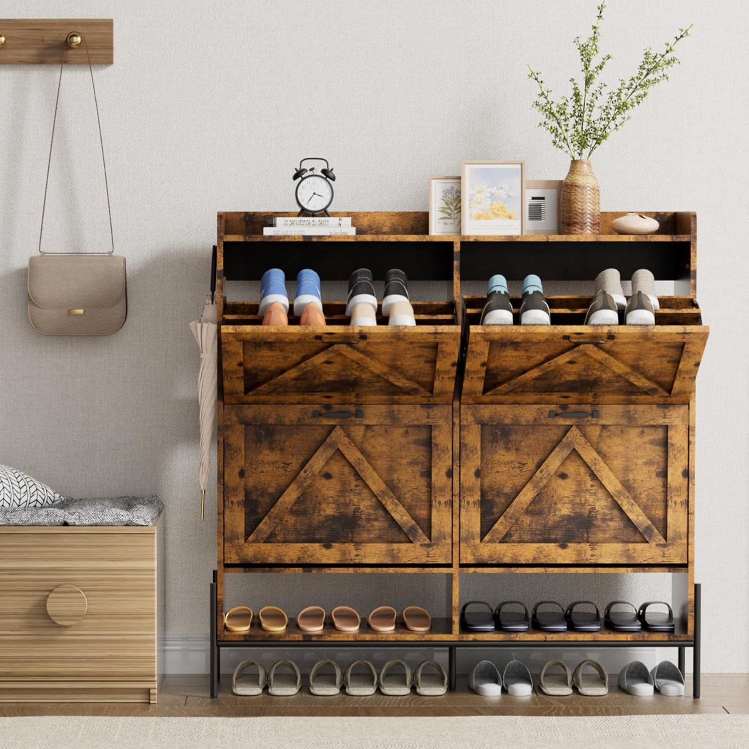 Shoe Cabinet, Shoe Storage Cabinet with 4 Flip Drawers, Large Capacity ...