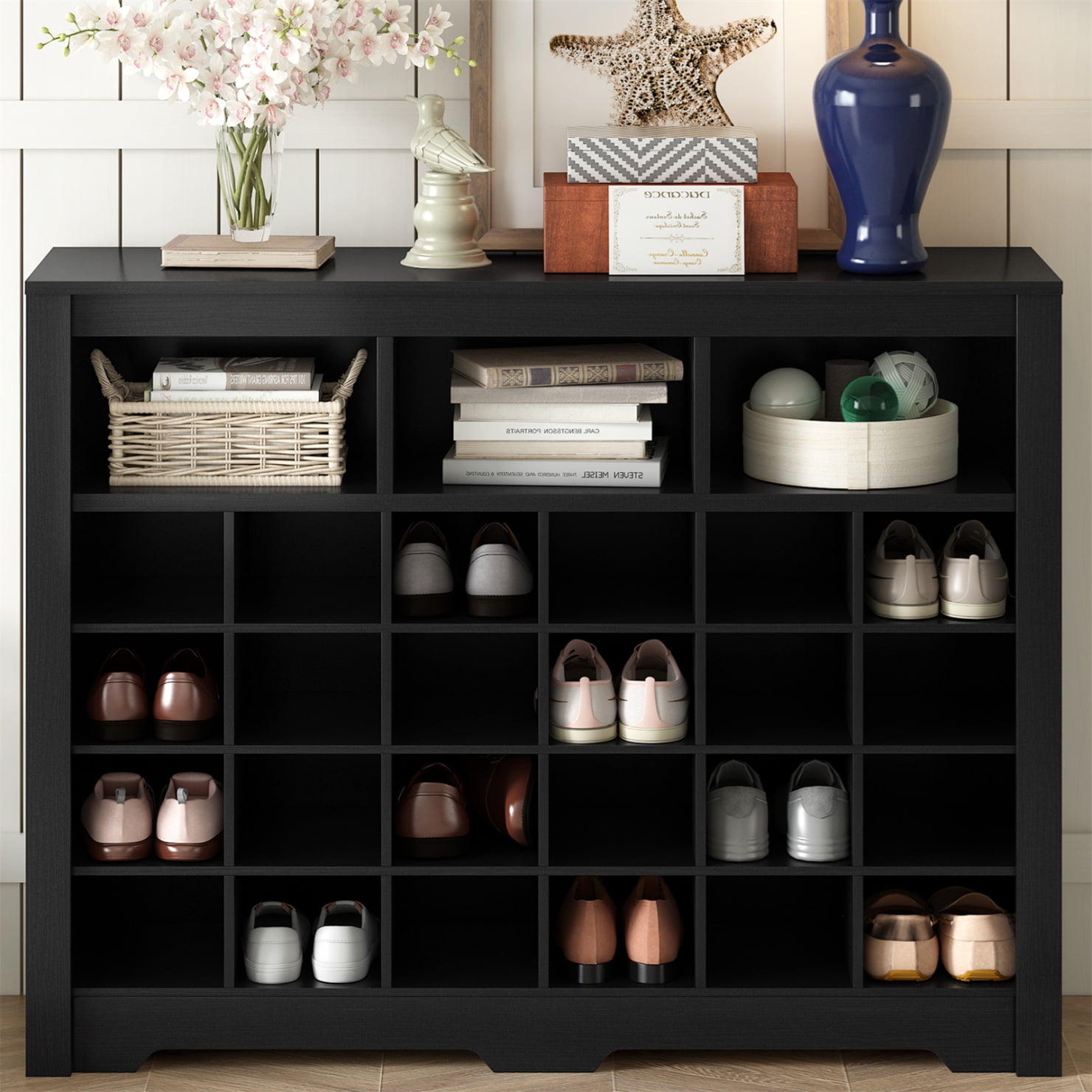 Shoe Cabinet, Shoes Cabinet 24 Shoe Cubby Console with Curved Base, ON ...