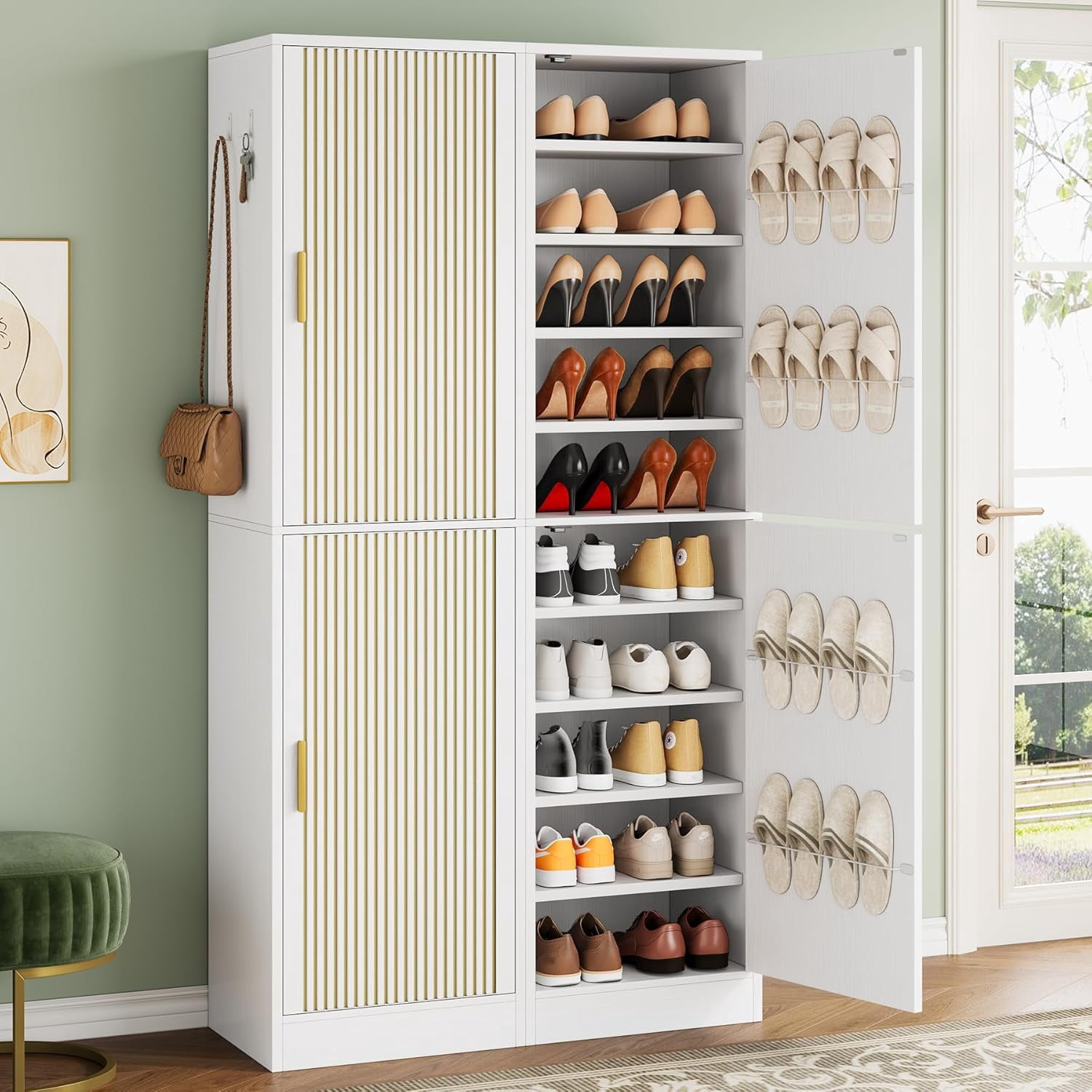 Shoe Cabinet with Slipper Rack Set of 2, 10-Tier Narrow Tall Shoe ...
