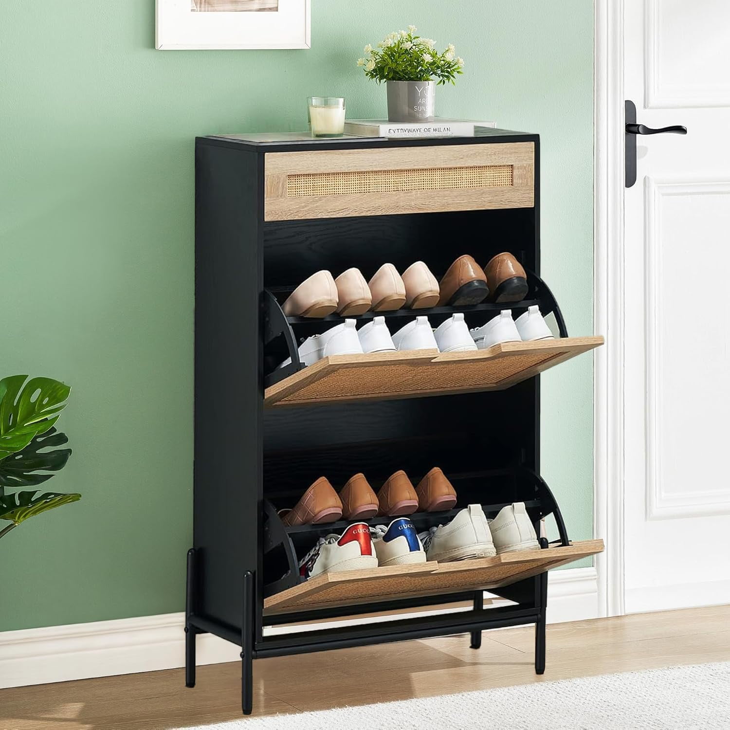 Shoe Cabinet Storage with 2 Flip Drawers and 1 Drawer,Freestanding ...