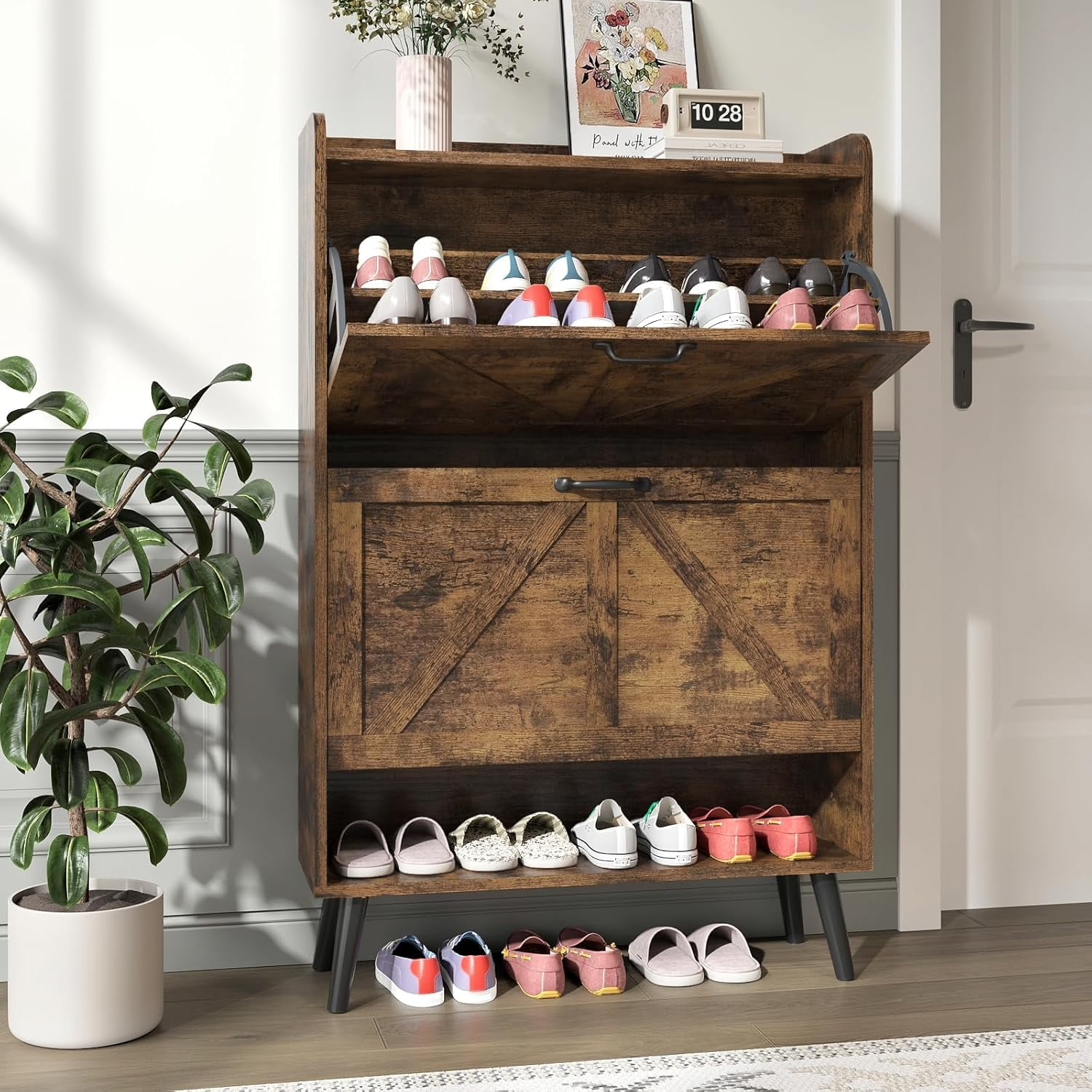 Shoe Cabinet Storage with 2 Flip Drawers, Hidden Shoe Cabinet for ...