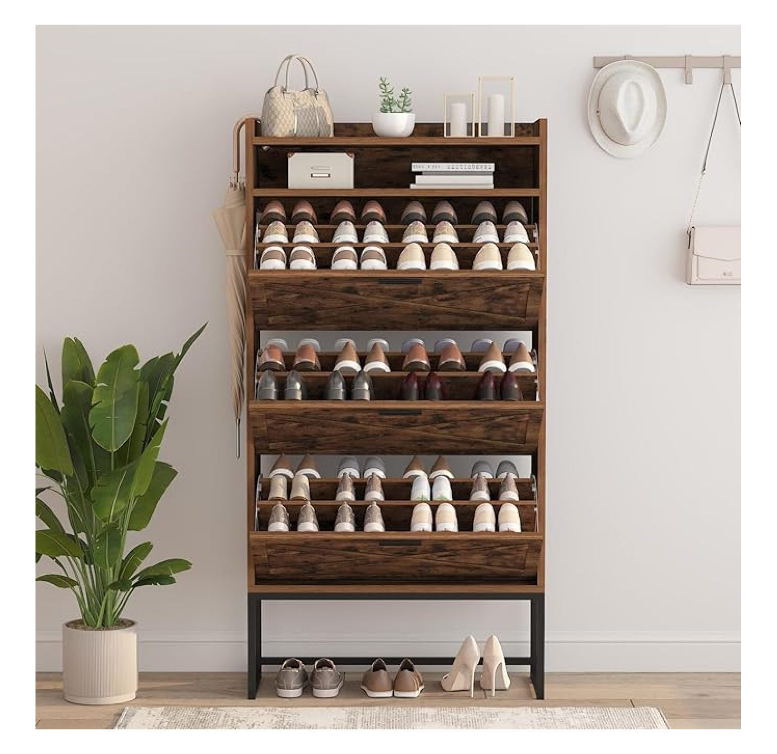 Shoe Cabinet Storage, 3 Layers Shoe Cabinet with 3 Drawers, Metal Legs ...