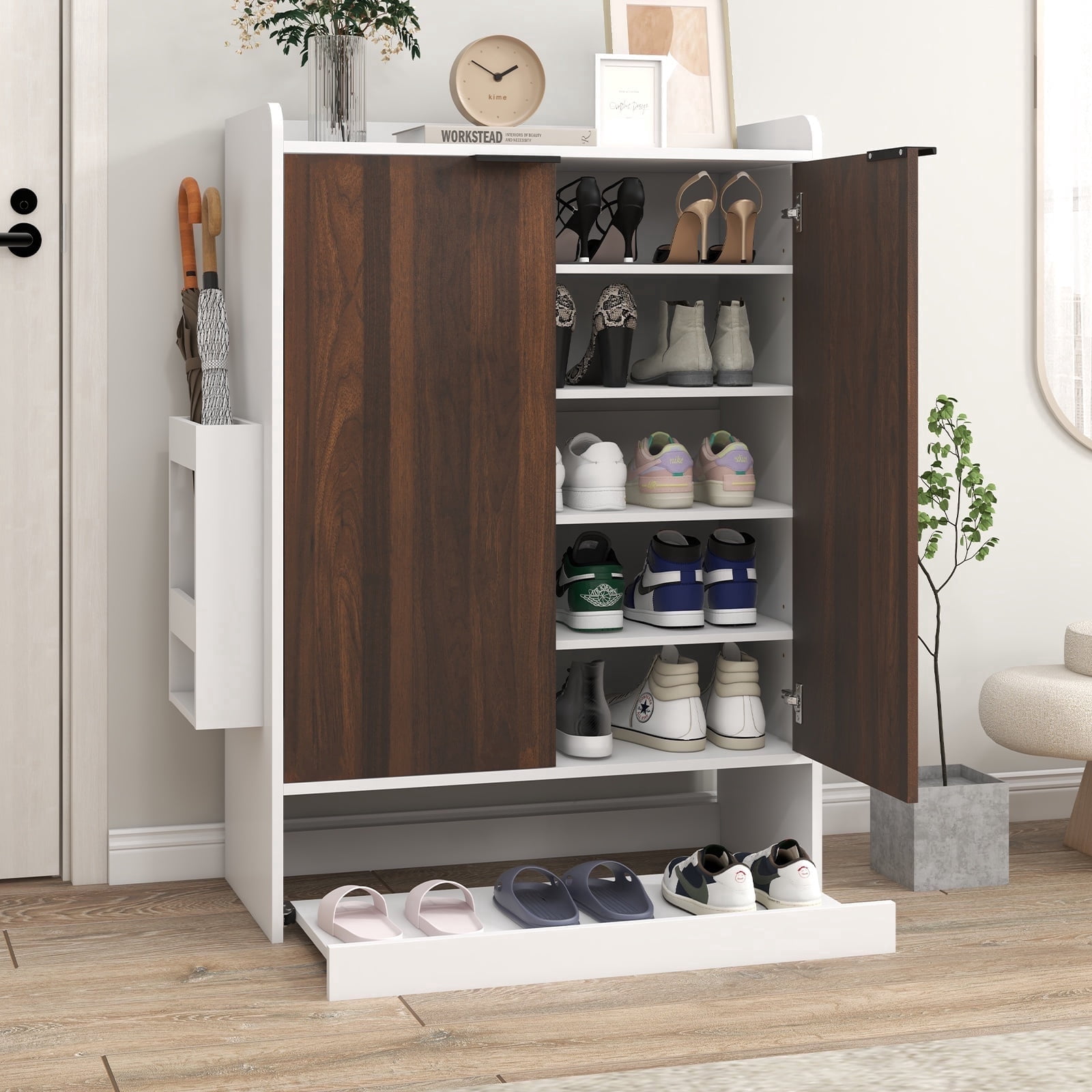 JOIVI Shoe Cabinet Storage for Entryway, 2-Door 5-Tiers Wood Shoe Rack ...
