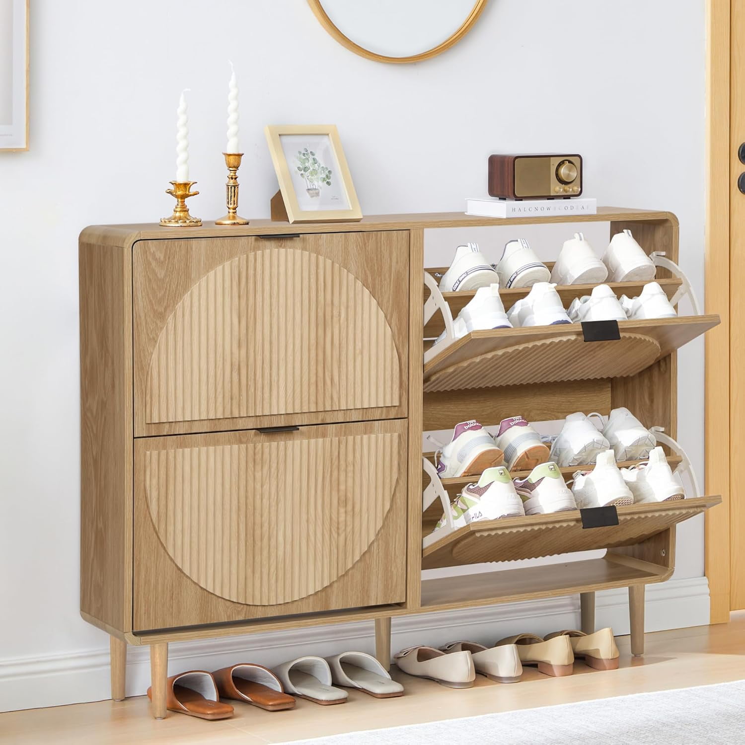 Shoe Cabinet Storage for Entryway with 4 Flip Drawers, Narrow Shoe ...