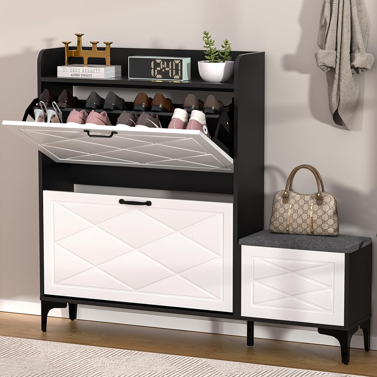 Shoe Cabinet Storage for Entryway with Bench & Hidden Storage, Shoe ...