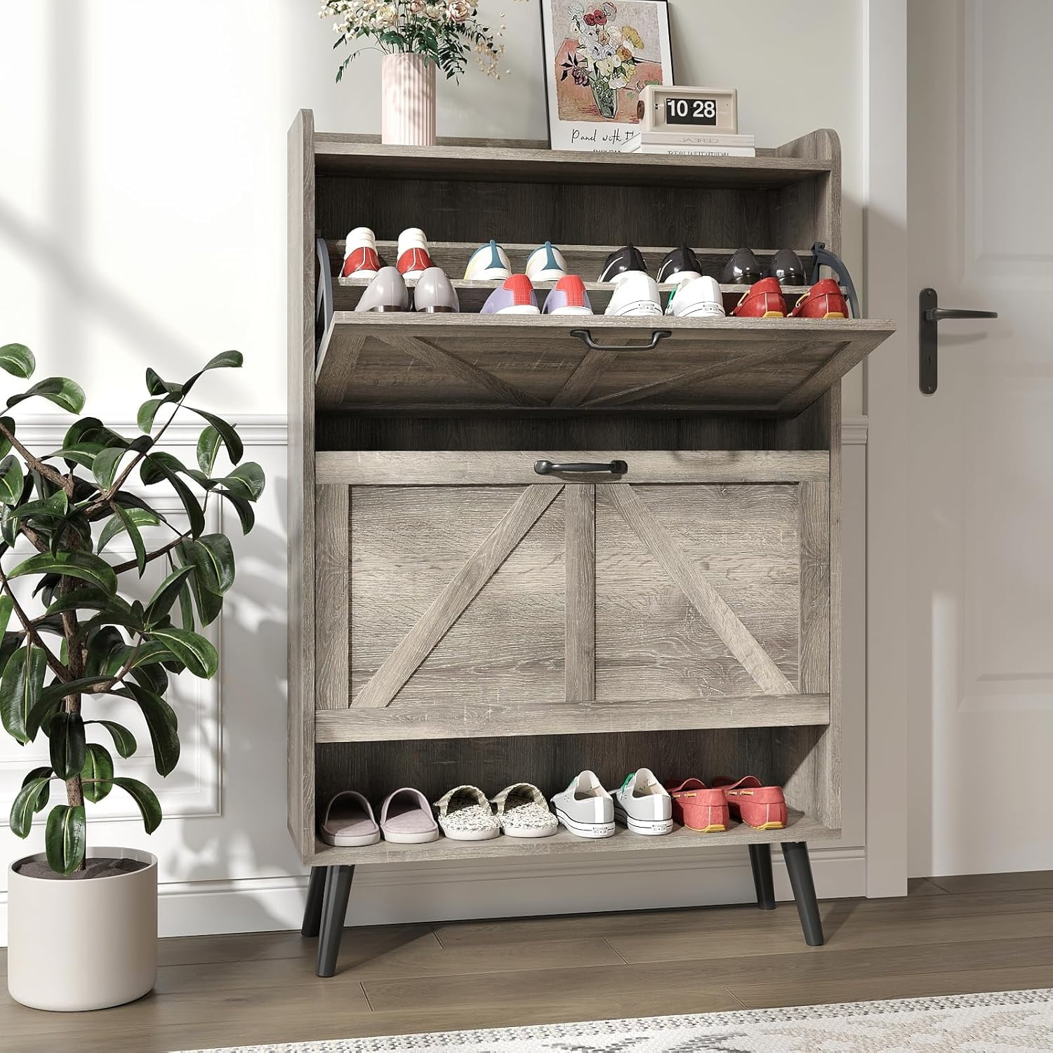 Shoe Cabinet Storage for Entryway Black Shoe Storage Cabinet with 2 ...