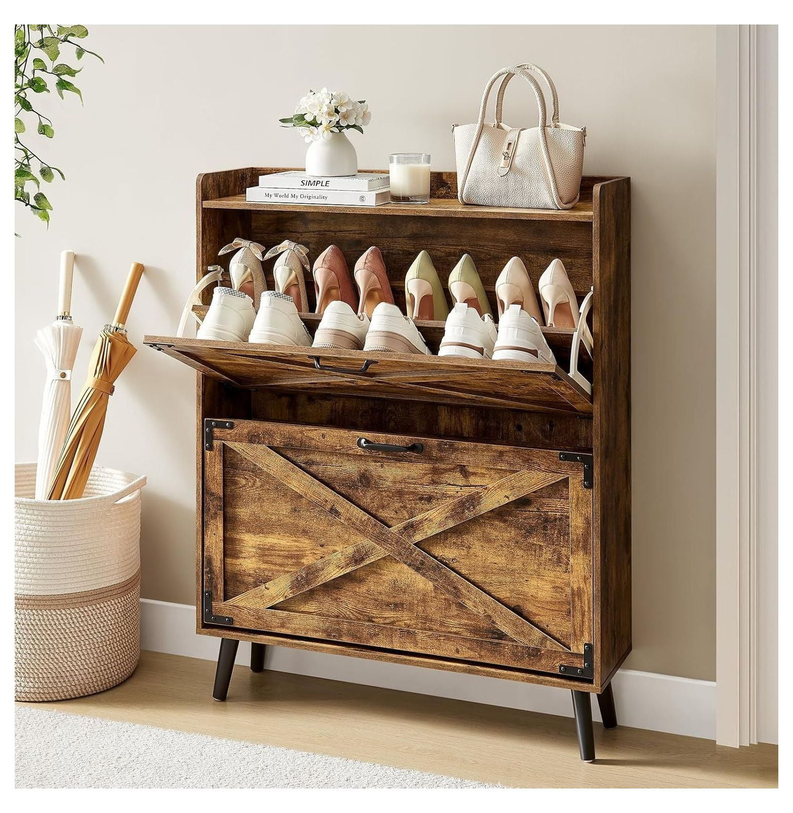 Shoe Cabinet Storage For Entryway - Compact Shoe Organizer with 2 ...