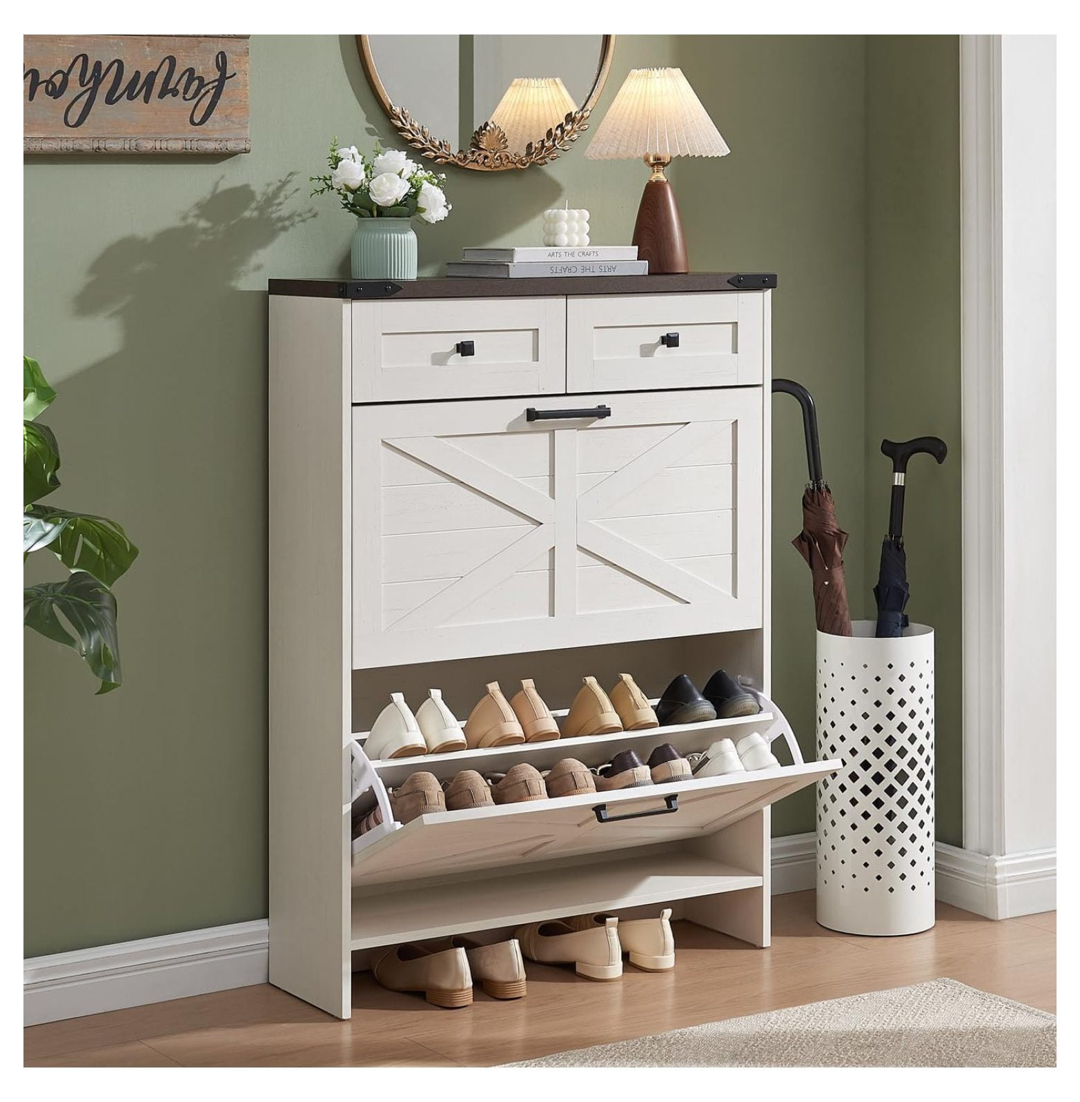 Shoe Cabinet Storage for Entryway, Farmhouse Hidden Shoe Organizer with ...