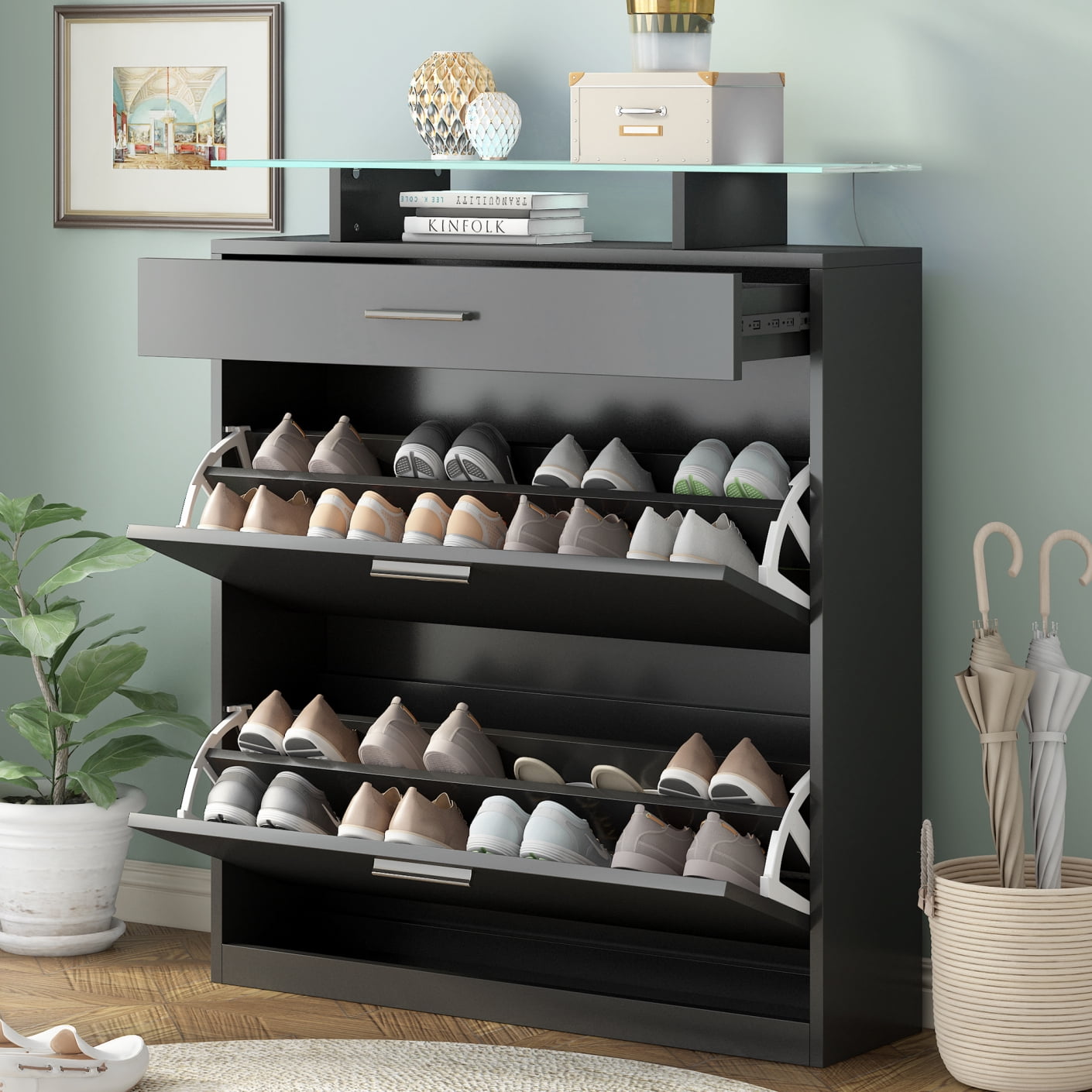 Shoe Cabinet Storage for Entryway, Hidden Shoe Cabinet with 2 Flip ...