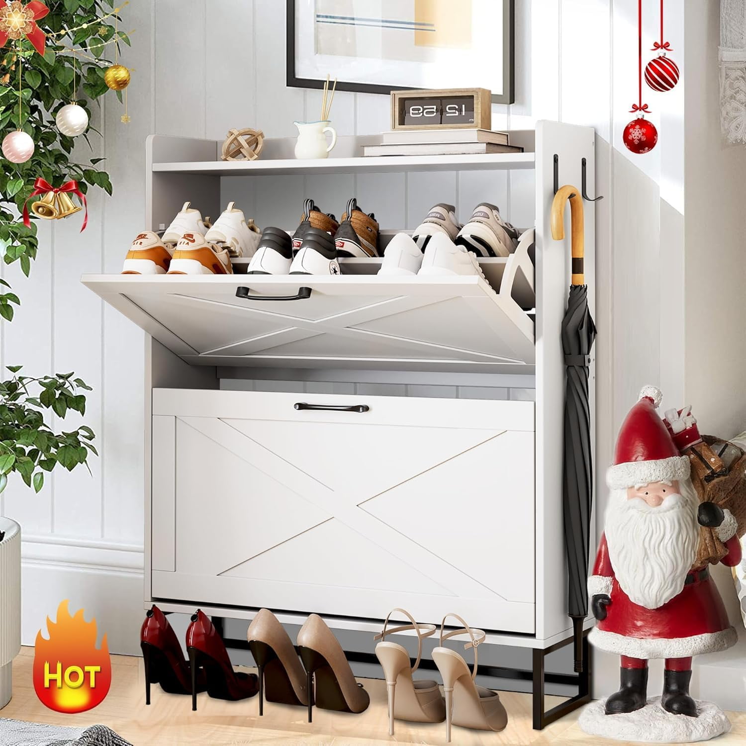 Shoe Cabinet Storage for Entryway Hidden Shoes Storage Cabinet with 2 ...