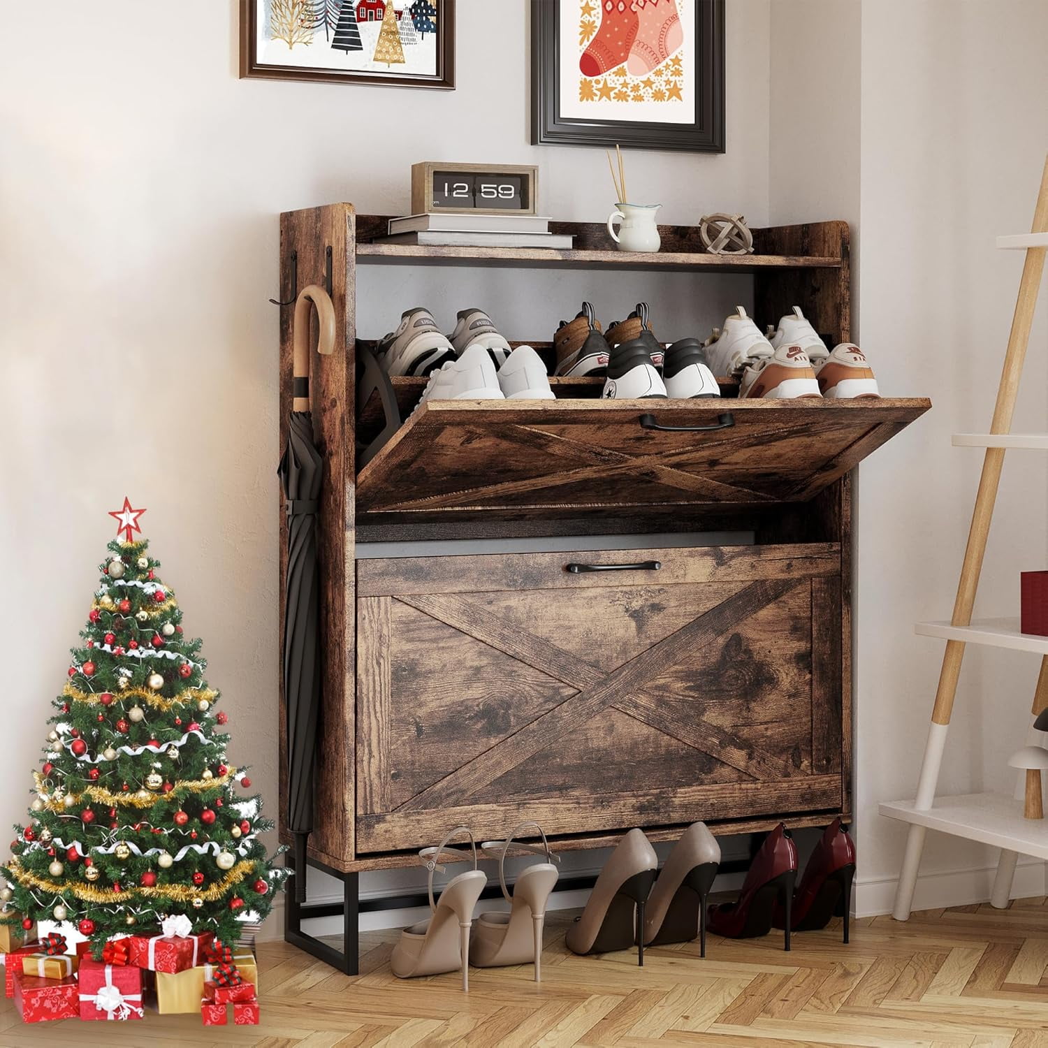Shoe Cabinet Storage for Entryway Hidden Shoes Storage Cabinet with 2 ...