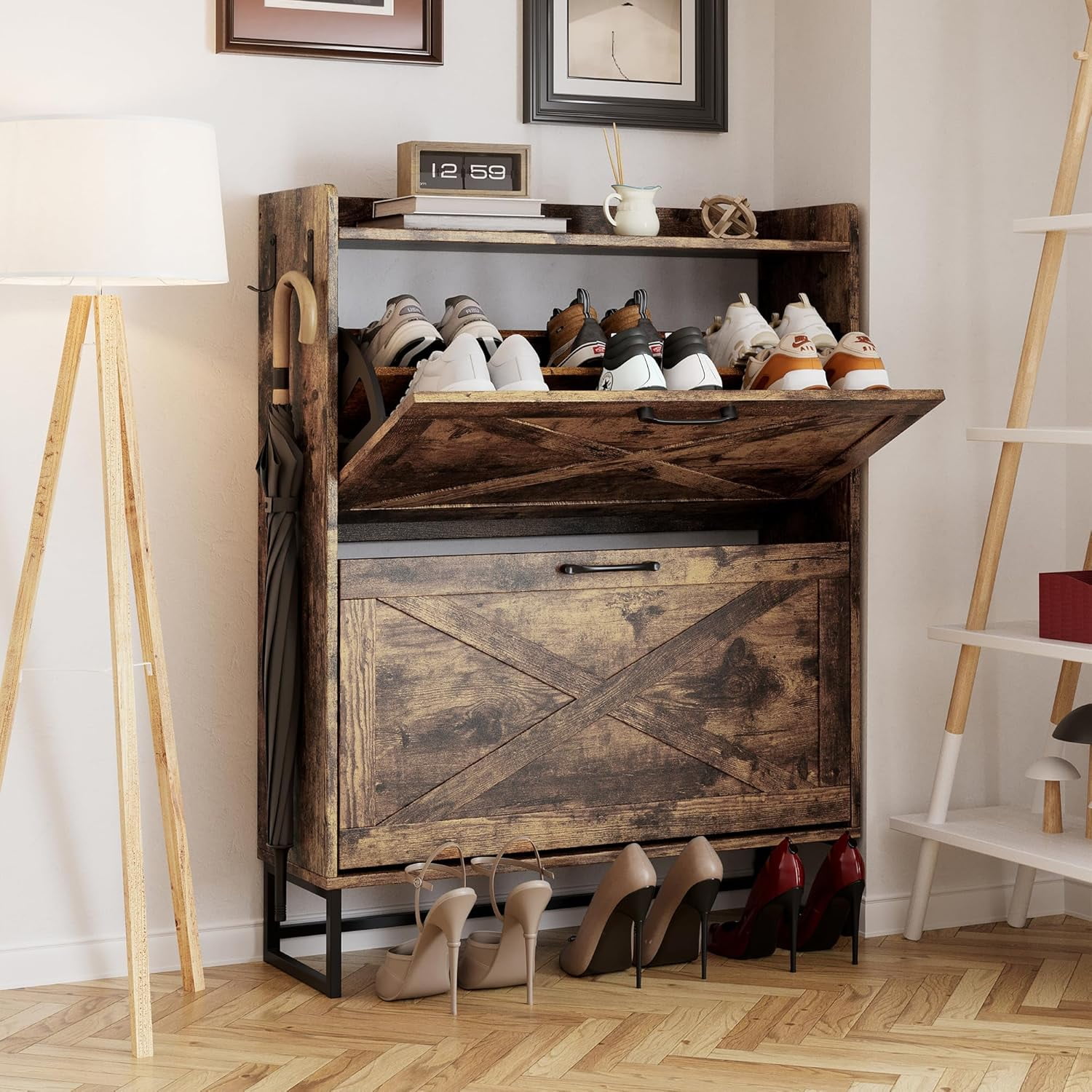 Shoe Cabinet Storage for Entryway Hidden Shoes Storage Cabinet with 2 ...