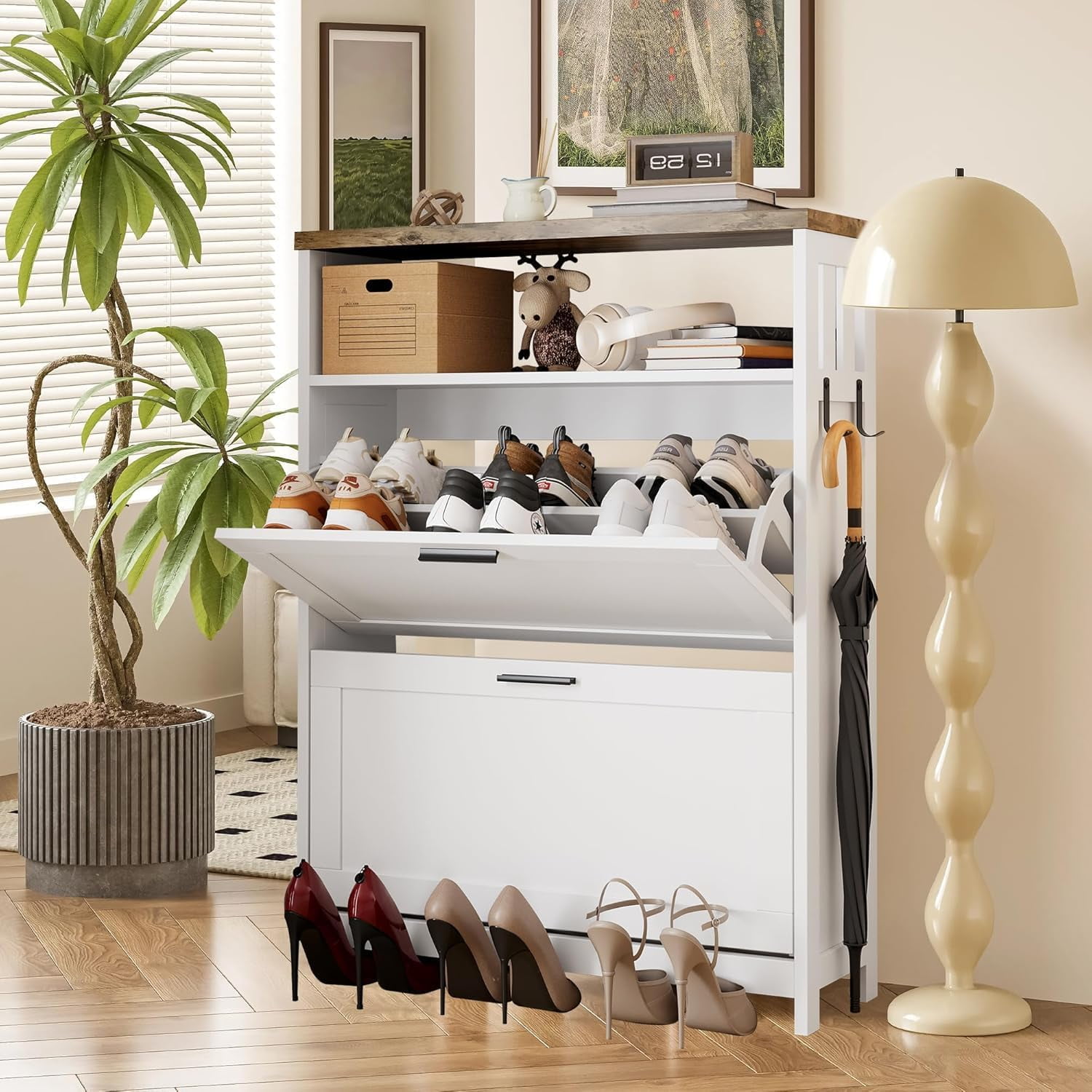 Shoe Cabinet Storage for Entryway Hidden Shoes Storage Cabinet with 2 ...