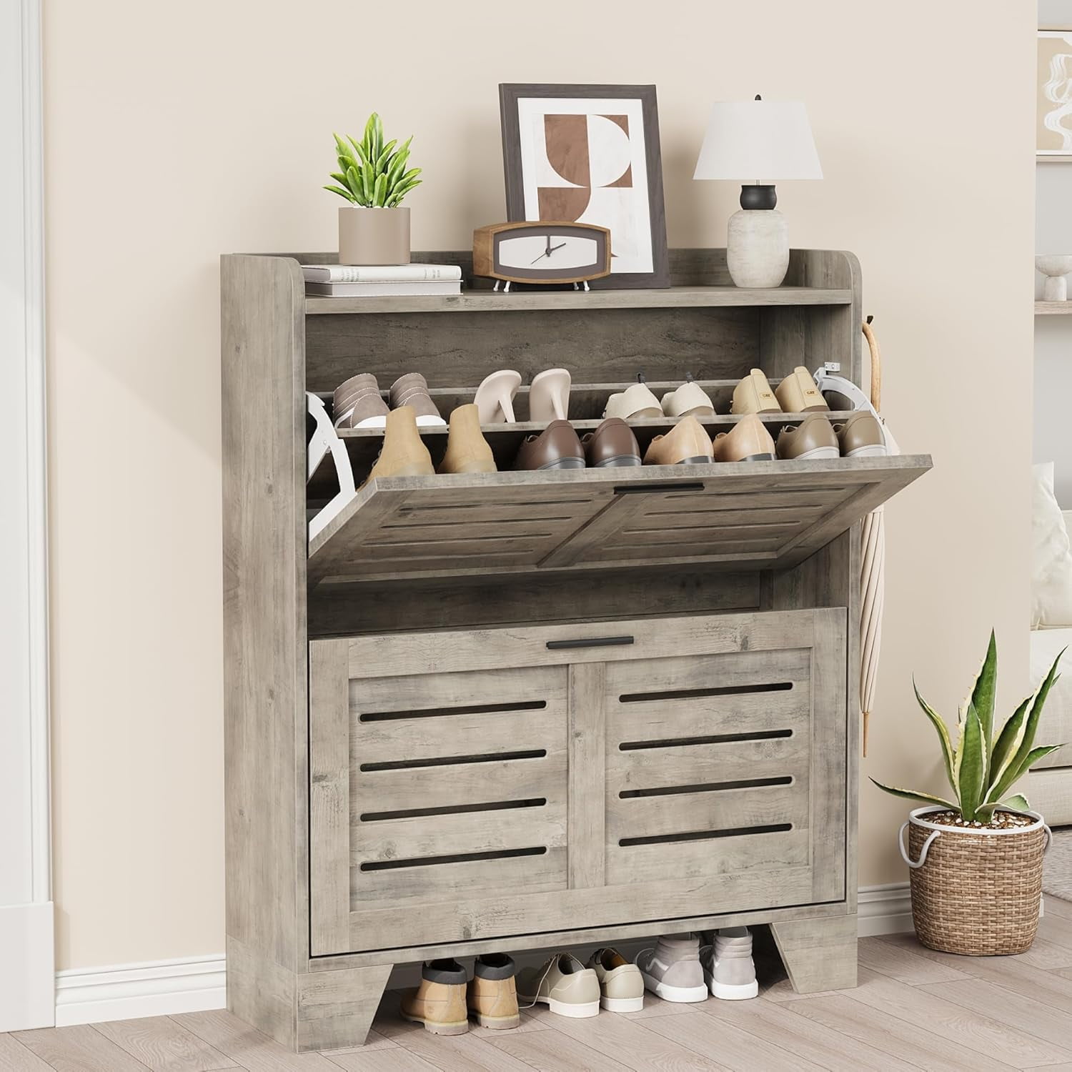 Shoe Cabinet Storage for Entryway, Narrow Shoe Cabinet with 2 Flip ...