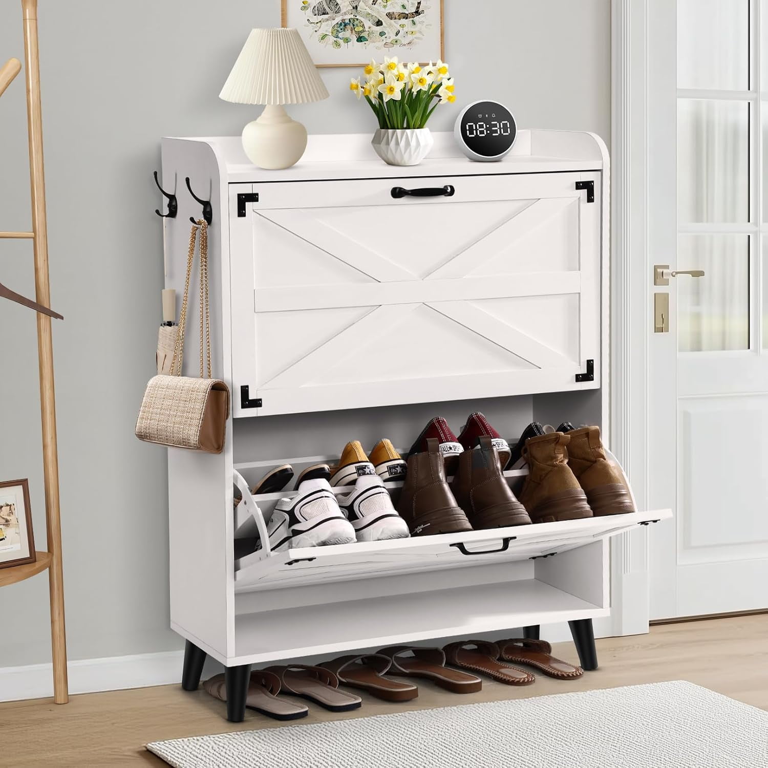 Shoe Cabinet Storage for Entryway - Narrow Shoe Storage Cabinet with 2 ...