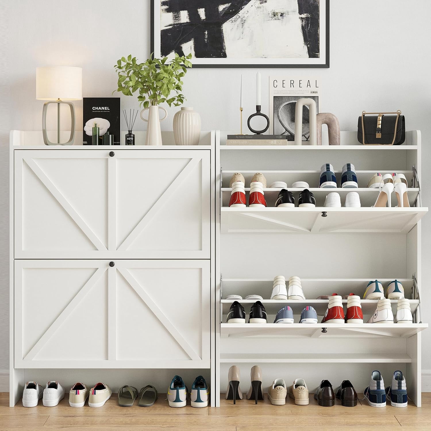 Shoe Cabinet Storage for Entryway Set of 2, Shoe Rack Organizer Cabinet ...
