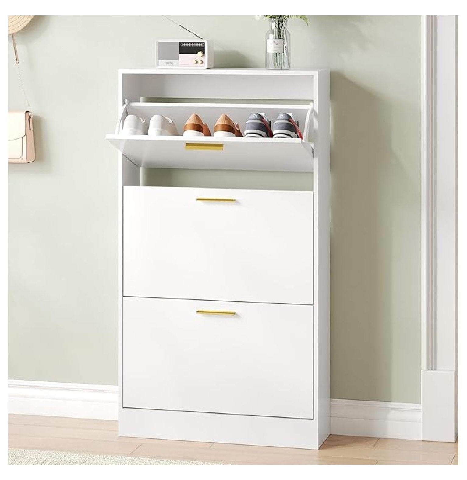 Shoe Cabinet Storage for Entryway, Shoe Cabinet with 3 Drawers, White ...