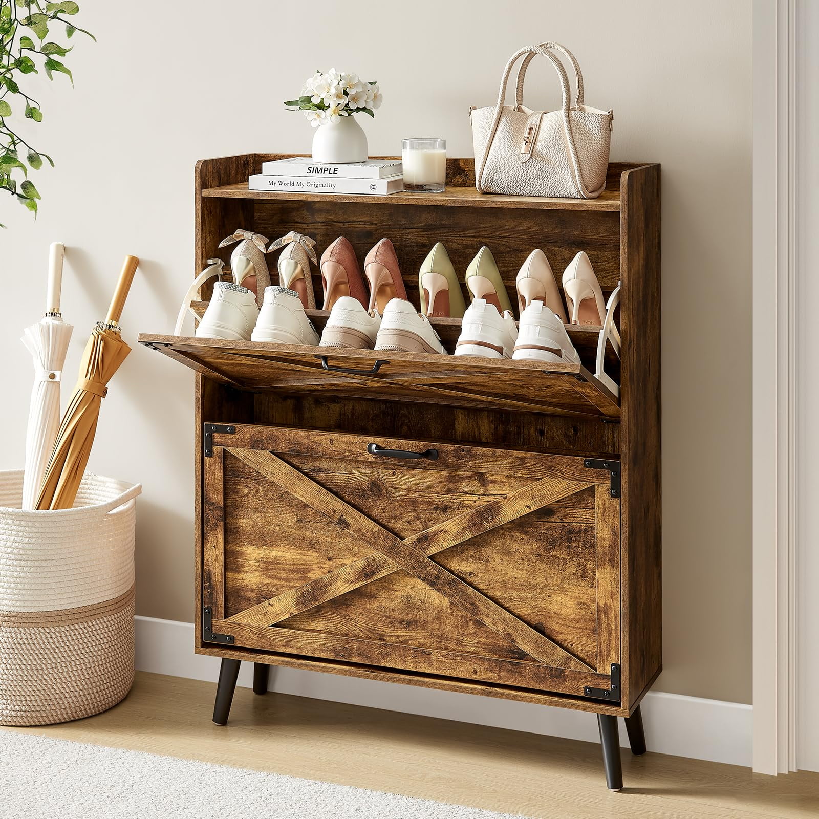 Shoe Cabinet Storage For Entryway - Compact Shoe Organizer 2 Flip ...