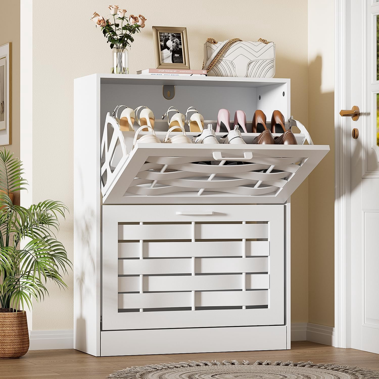 Shoe Cabinet Storage, Freestanding Shoe Organizer for Entryway with 2 ...