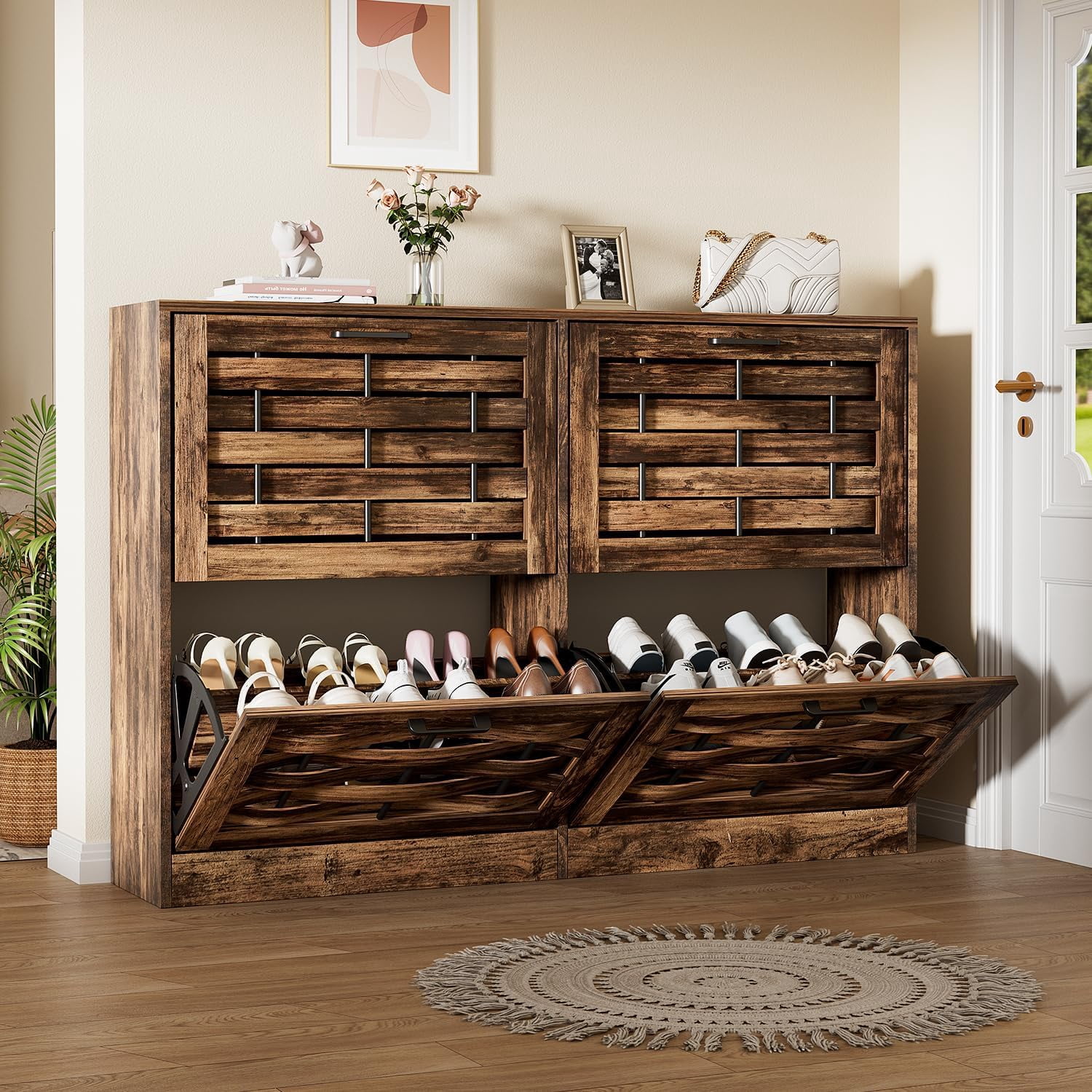 Shoe Cabinet Storage, Freestanding Shoe Organizer for Entryway with 4 ...