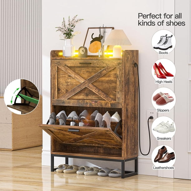 Shoe Cabinet Storage with LED lights for Entryway, HAIOOU 2 Drawer ...