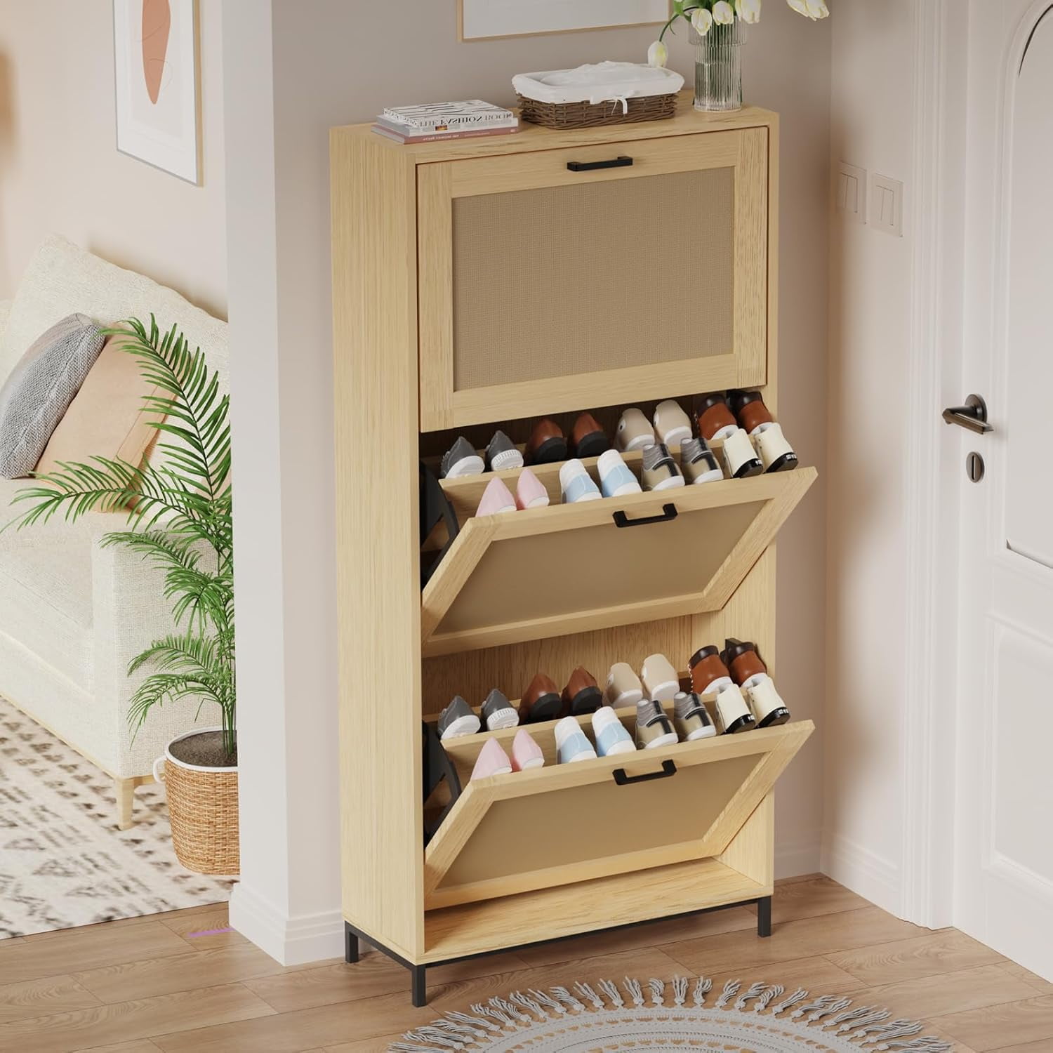 Shoe Cabinet Storage Shoe Cabinet with 3 Flip Drawers and 3-Tier ...