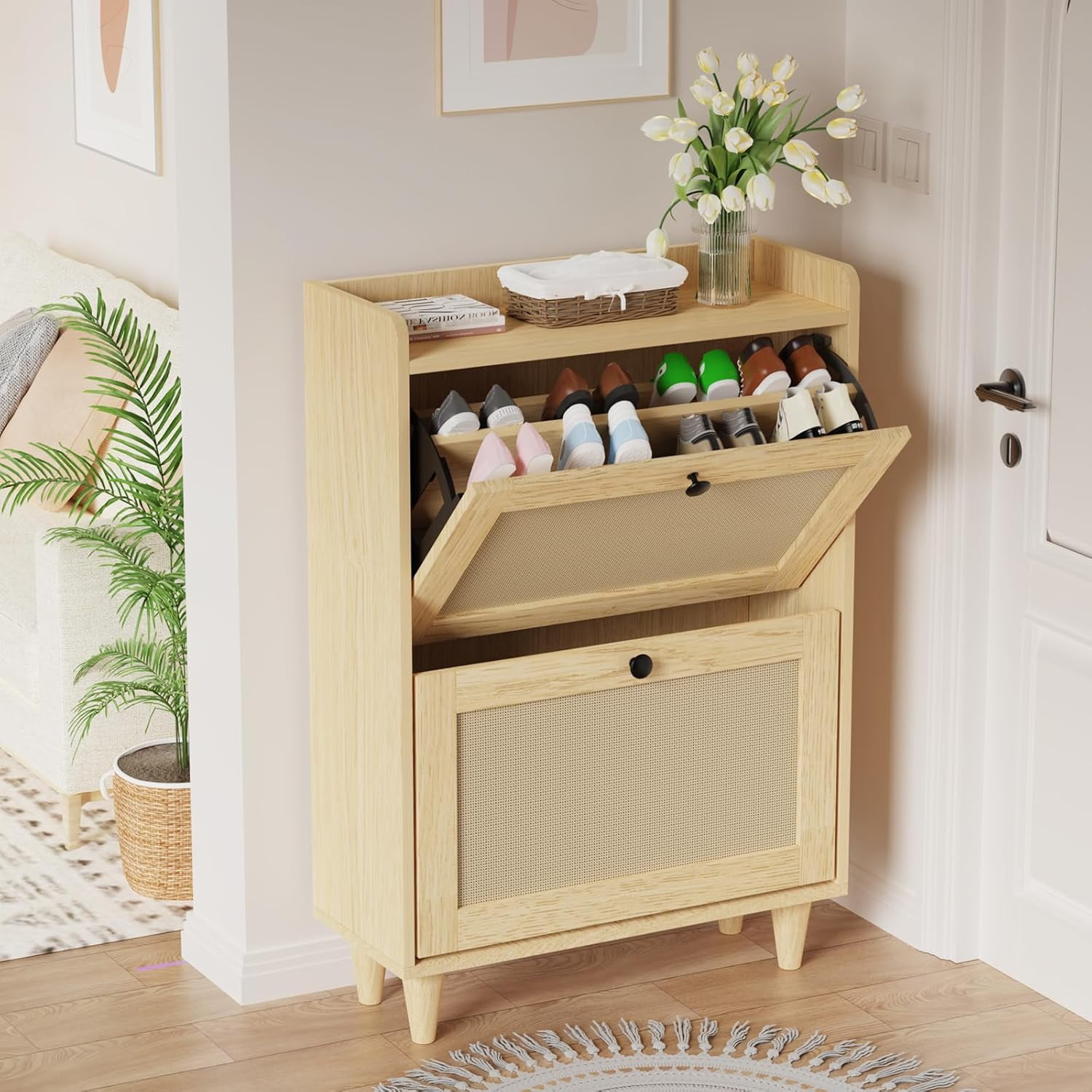 Shoe Cabinet Storage Shoe Cabinet with 4 Flip Drawers and 3-Tier ...