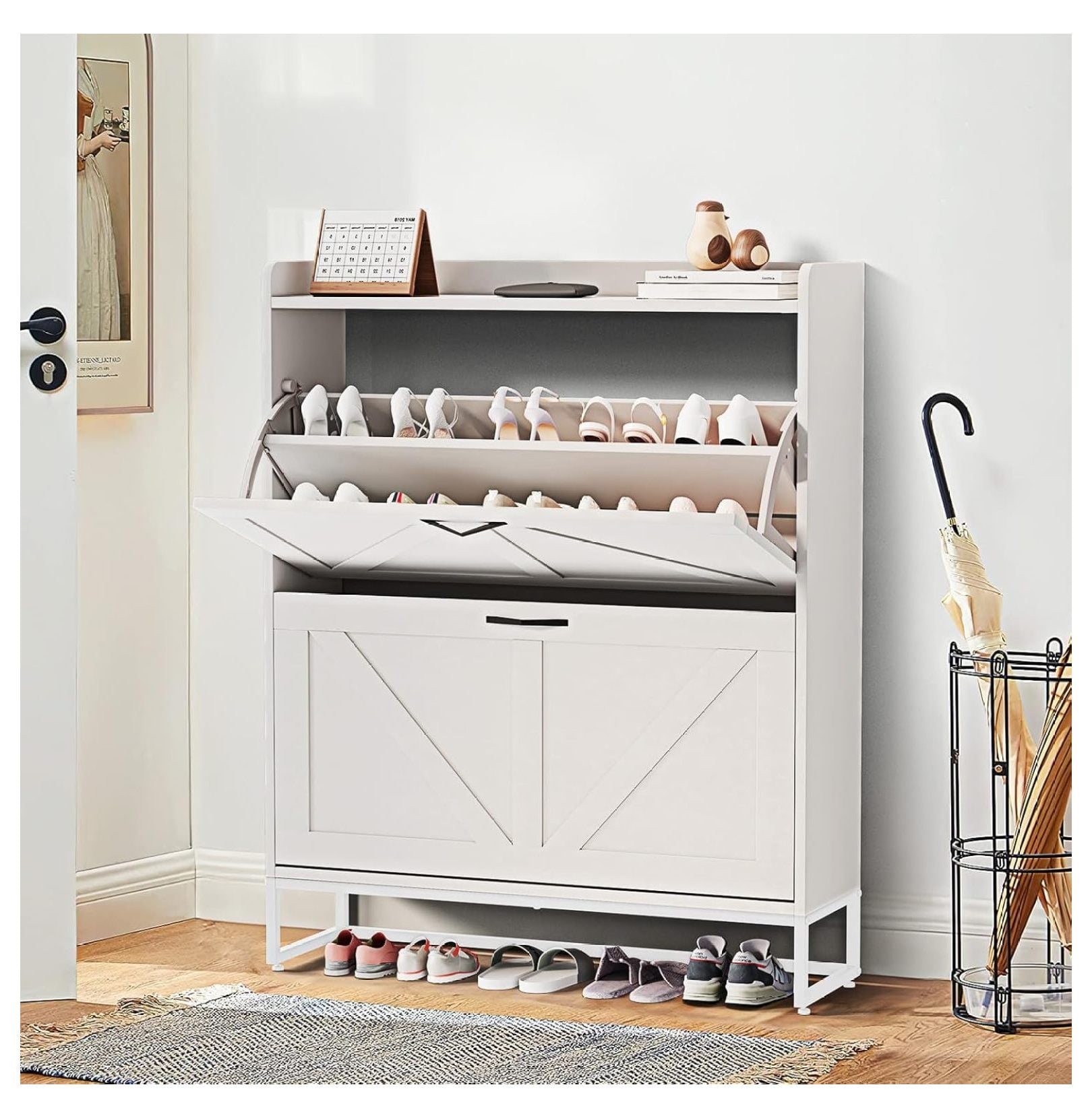 Shoe Cabinet Storage, Shoe Organizer Space Saver with 2 Drawers and ...