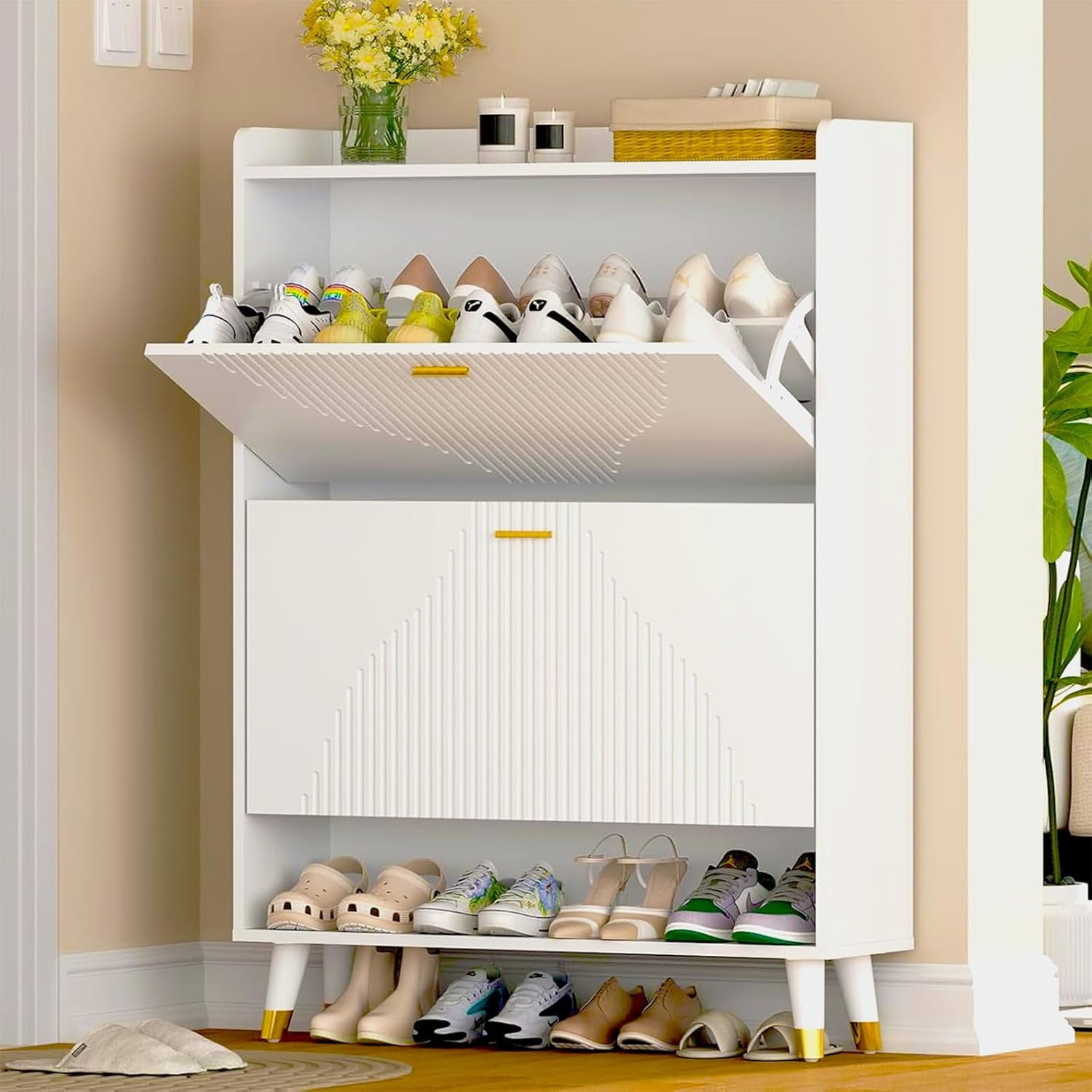 Shoe Cabinet Storage for Entryway Slim: 33" White Closed Shoe Rack ...