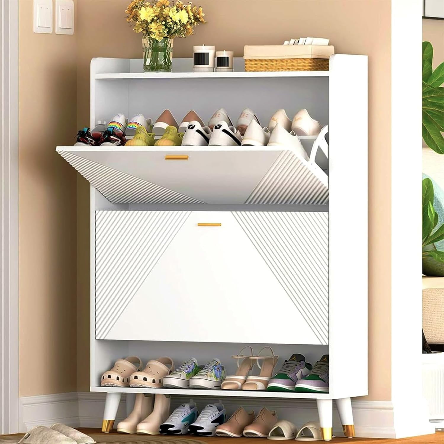 Shoe Cabinet Storage for Entryway Slim: 33" White Closed Shoe Rack ...