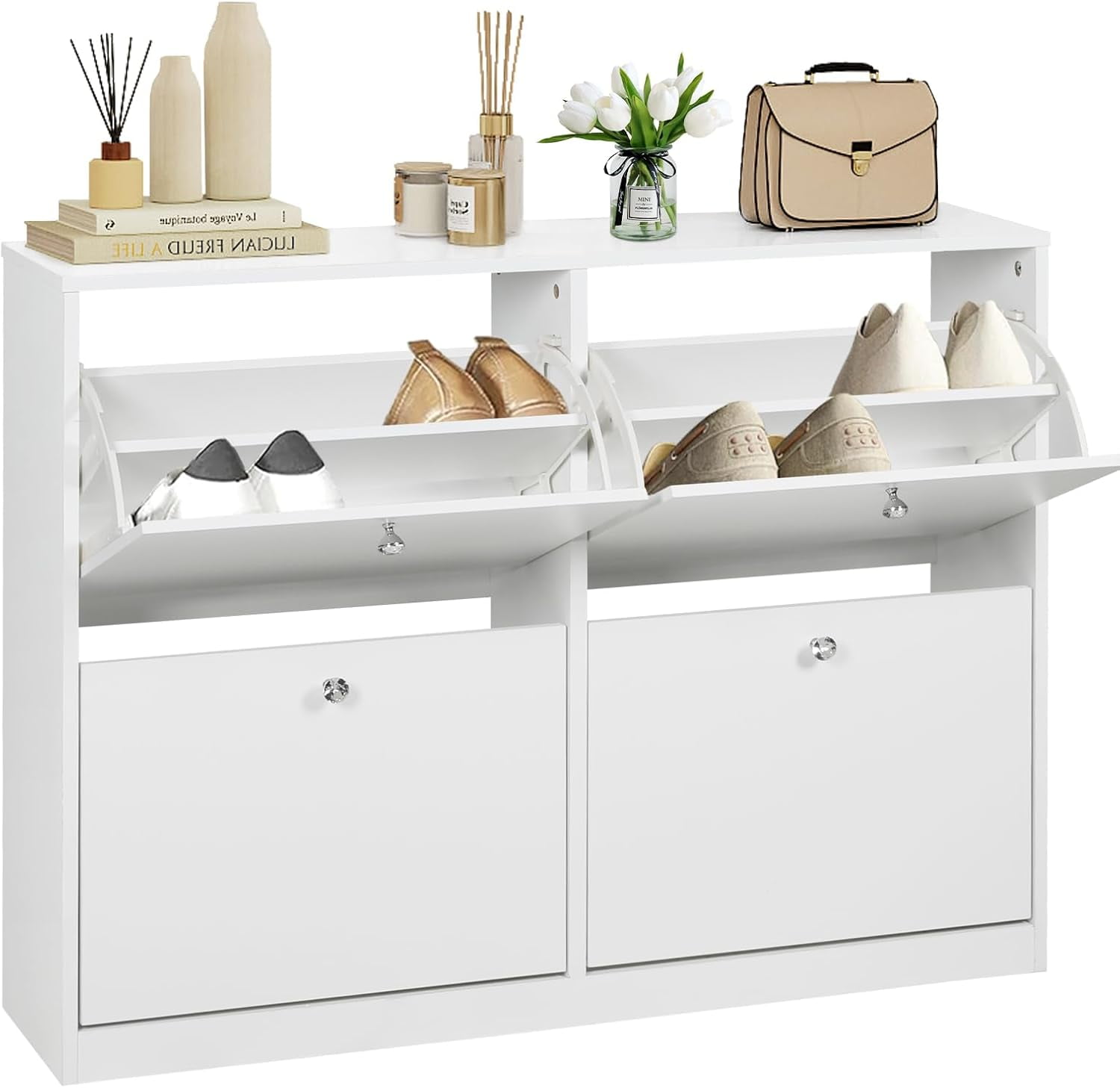 Shoe Cabinet Storage for Entryway, White Shoe Organizer Cabinet with 4 ...