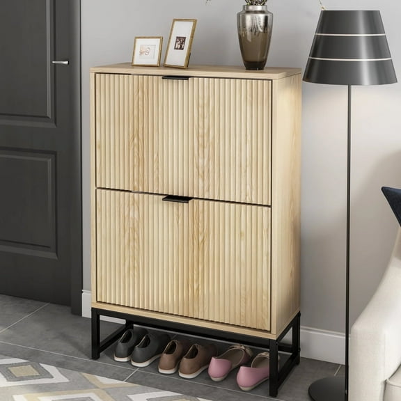 Gaderth Rattan Shoe Storage Cabinet with 4 Flip Drawers & 2 Drawers ...
