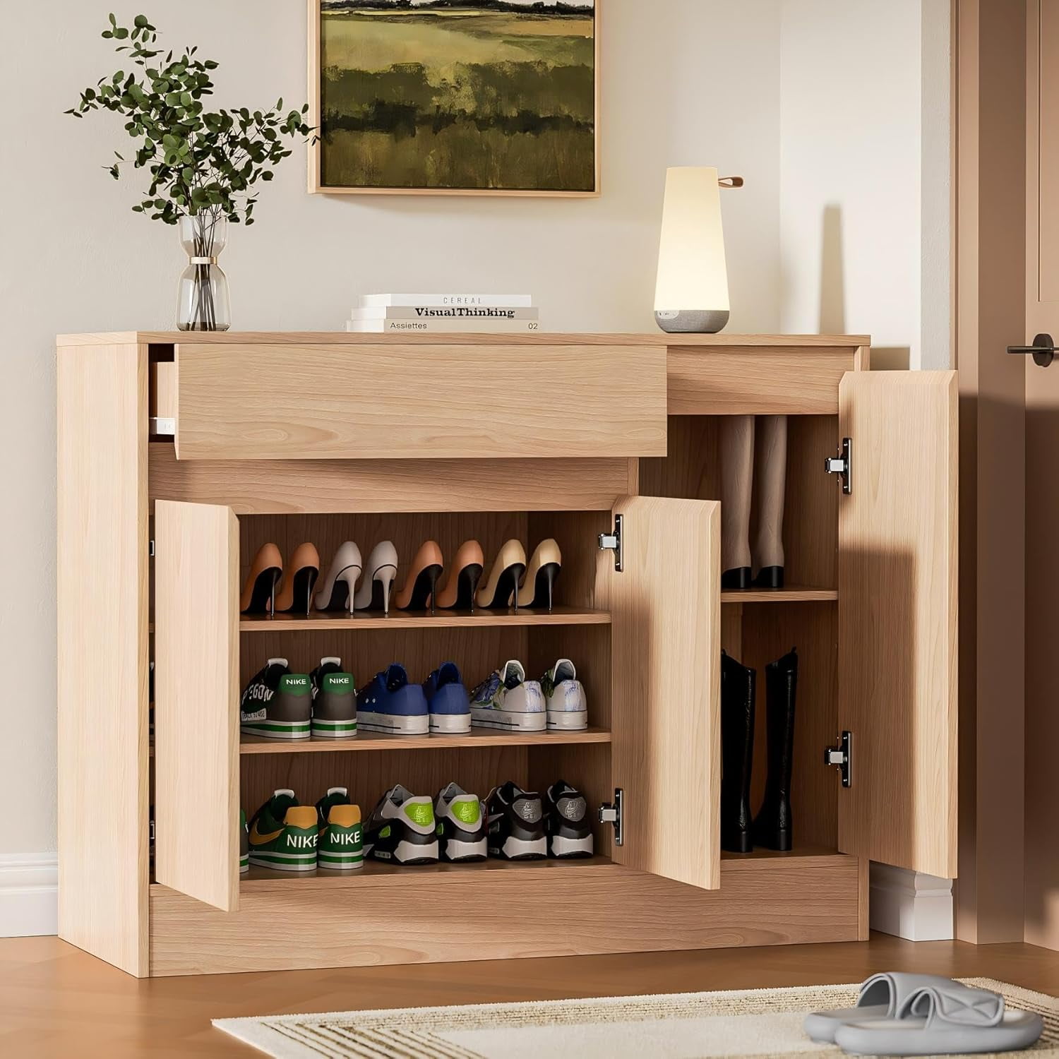 Shoe Cabinet Storage with 3 Doors, Freestanding Shoe Cabinet with ...