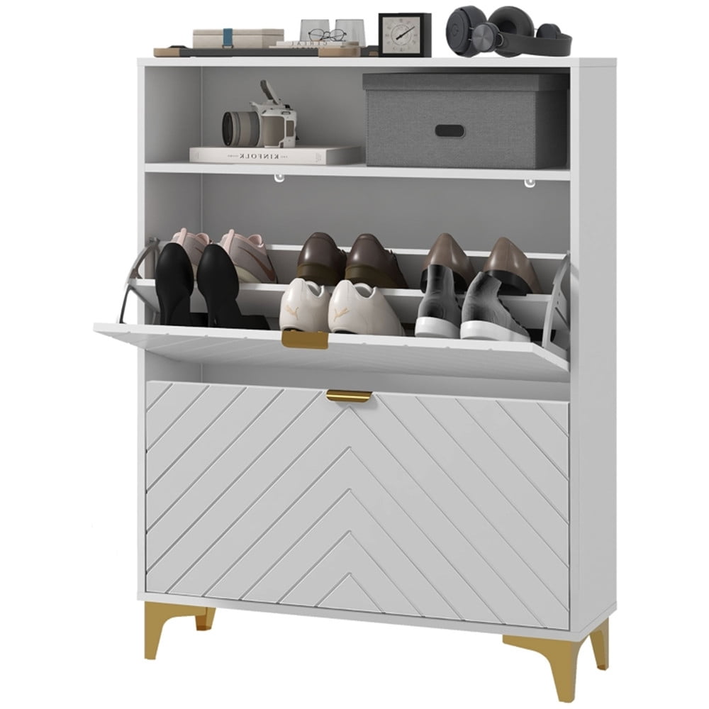 Shoe Cabinet with Two Tilt-out Drawers, Free Standing Storage Cabinet ...