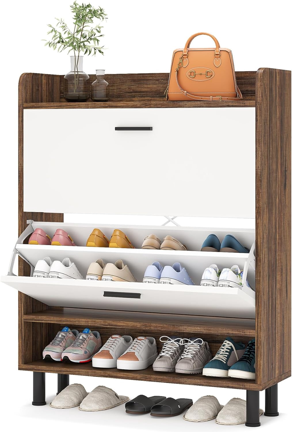 Shoe Cabinet, Vintage Entryway Shoe Organizer Rack, 2-Tier Shoe Storage ...