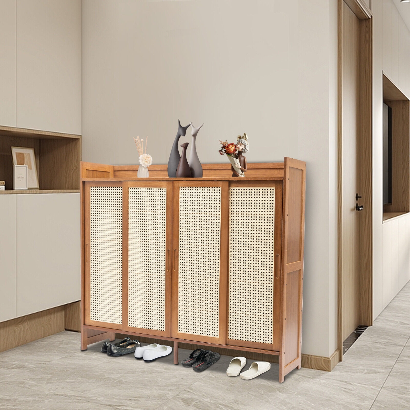 Shoe Cabinet With Two-way Sliding Doors 6 Tier Bamboo Free Standing ...
