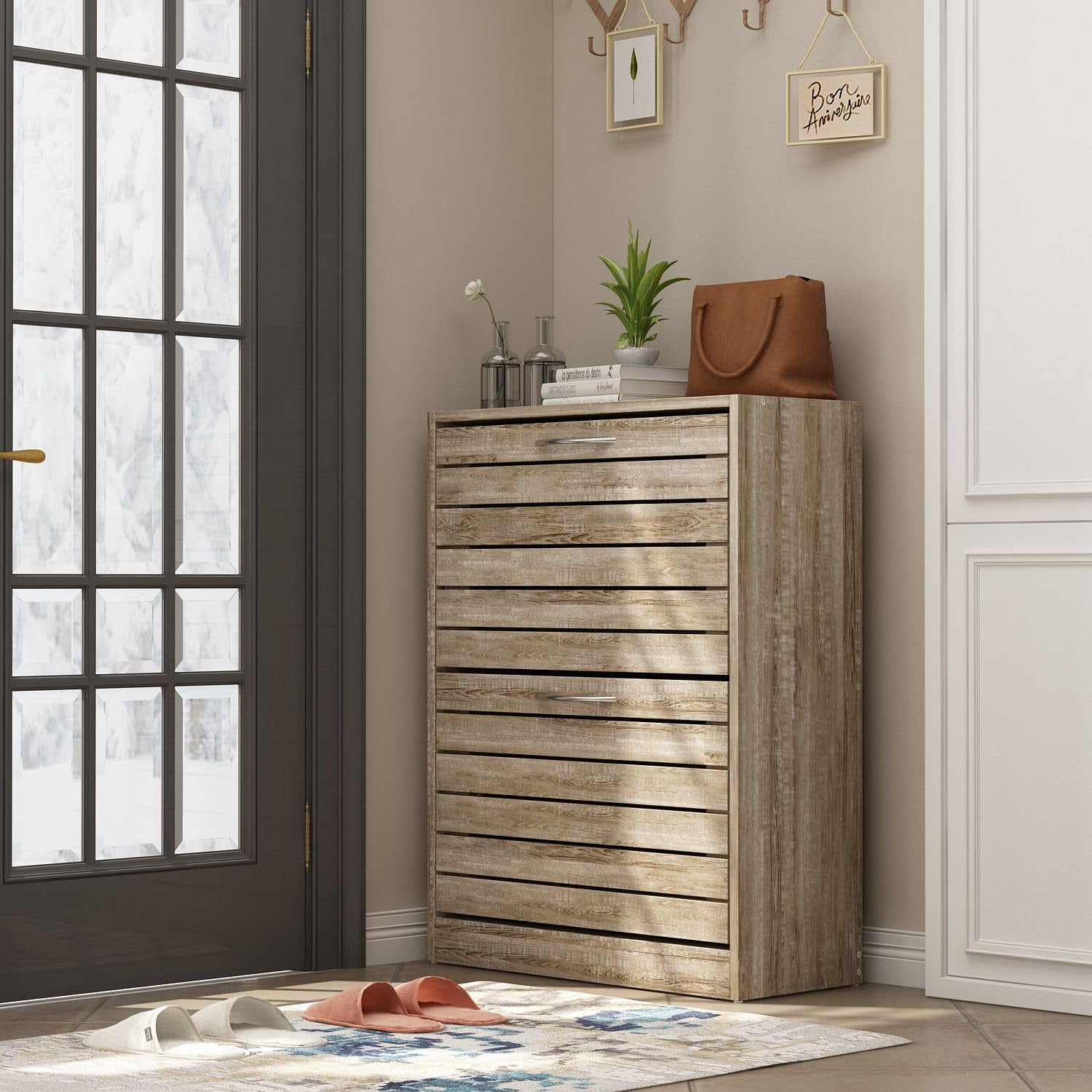 Shoe Cabinet for Entryway, 2 Flip Drawers with Removable Dividers ...