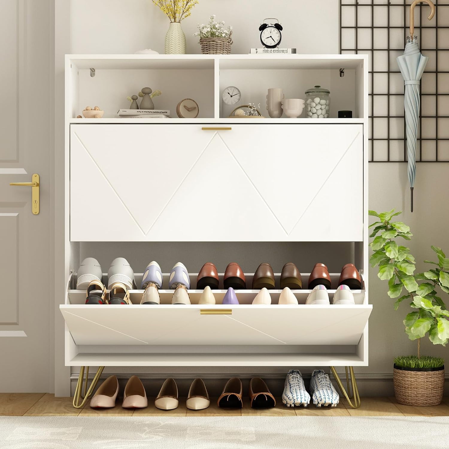 Shoe Cabinet w/ 2 Flip Drawers, Shoe Cabinet Storage with Legs for ...