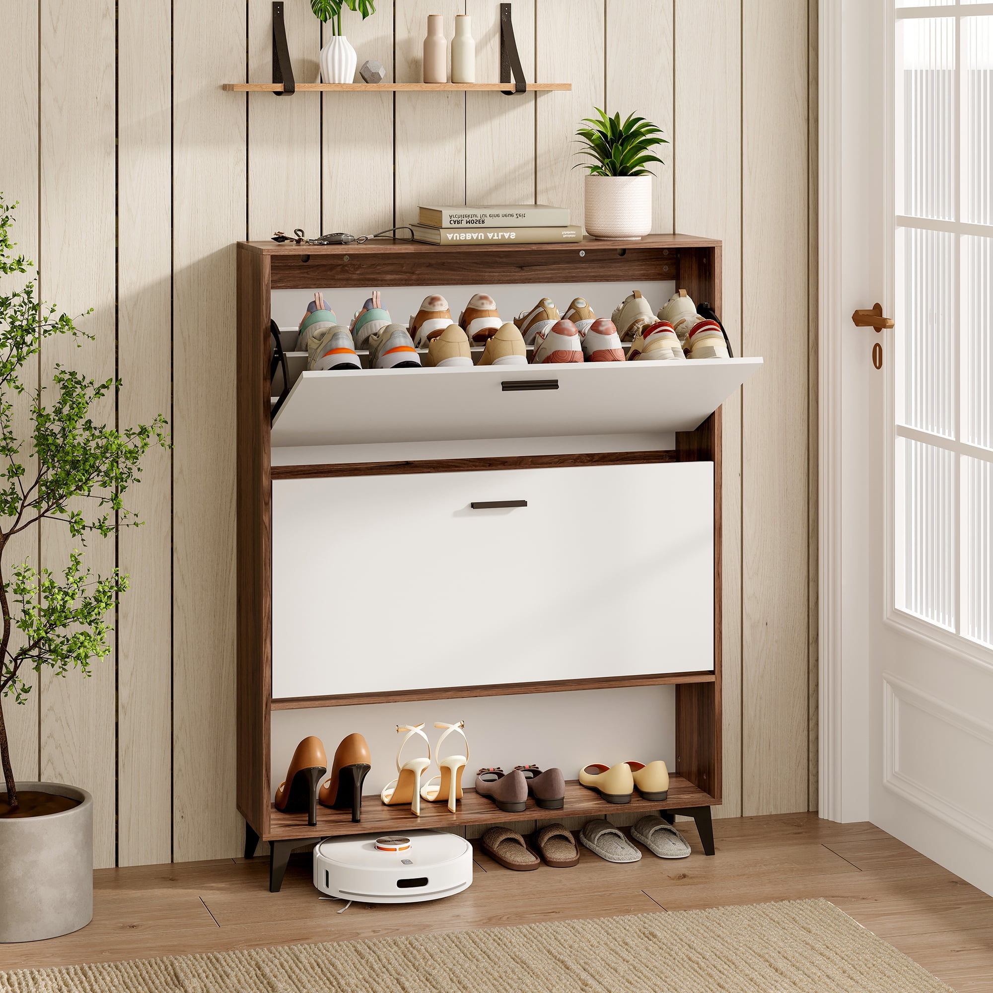 BOMETAO Shoe Cabinet, 6 Tier Shoe Organizer Cabinet with 2 Flip Drawers ...