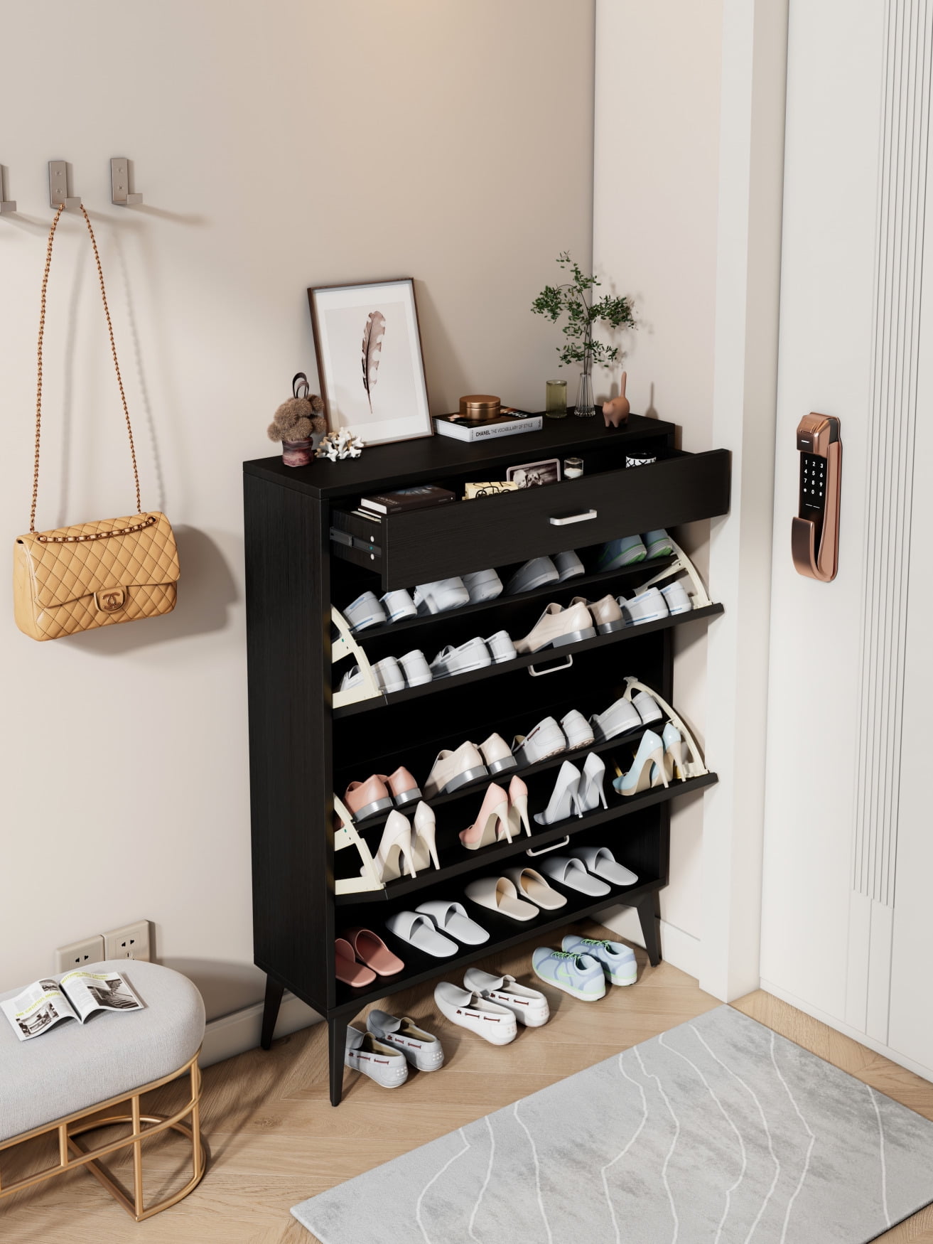 Shoe Cabinet with 2 Flip Drawers,Entryway Shoe Storage Cabinet with ...