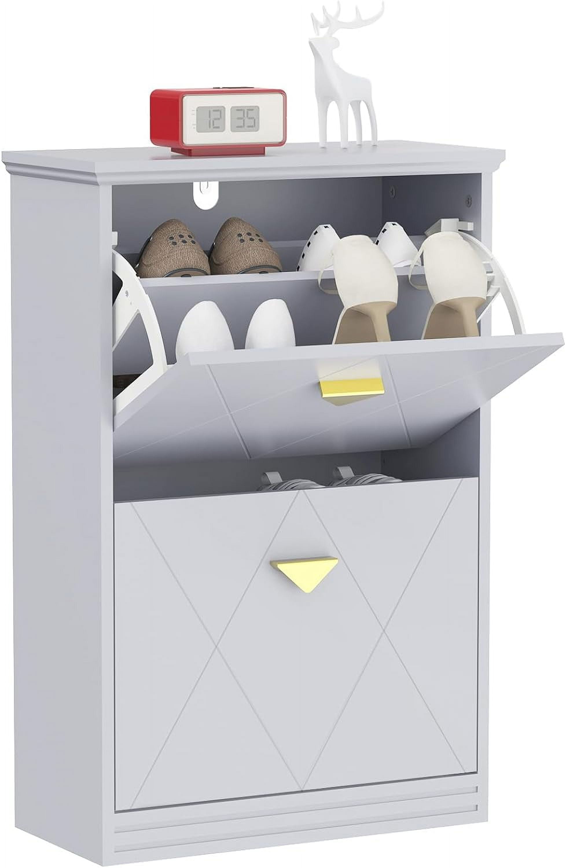 Shoe Cabinet with 2 Flip Drawers, Free Standing Tipping Bucket Shoe ...
