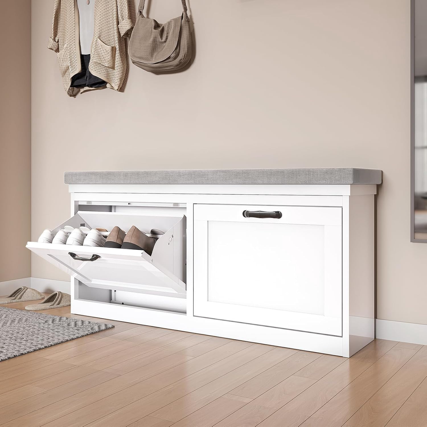 Shoe Cabinet with 2 Flip Drawers, Freestanding Organizer for Entryway ...