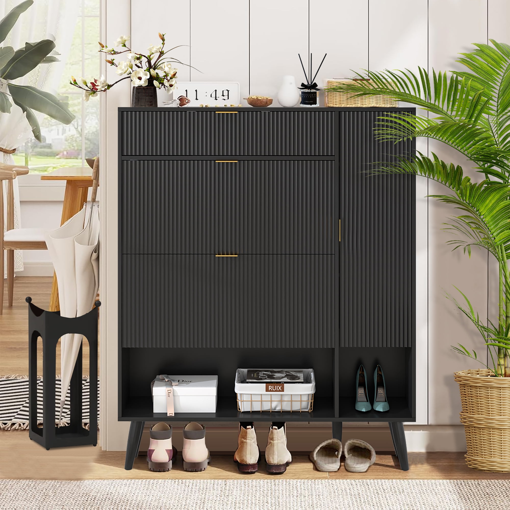 Shoe Cabinet with 2 Flip Drawers, Narrow Shoe Storage Cabinet for ...