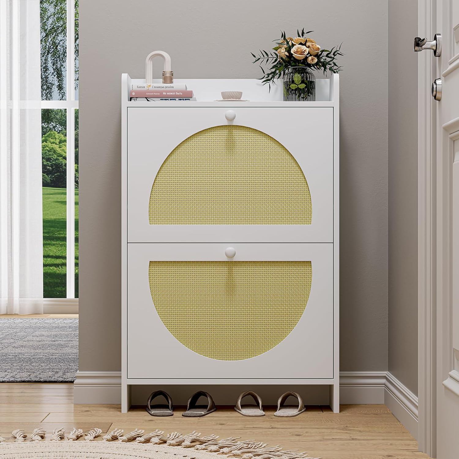 Shoe Cabinet with 2 Flip Drawers, Shoe Storage Cabinet for Entryway ...