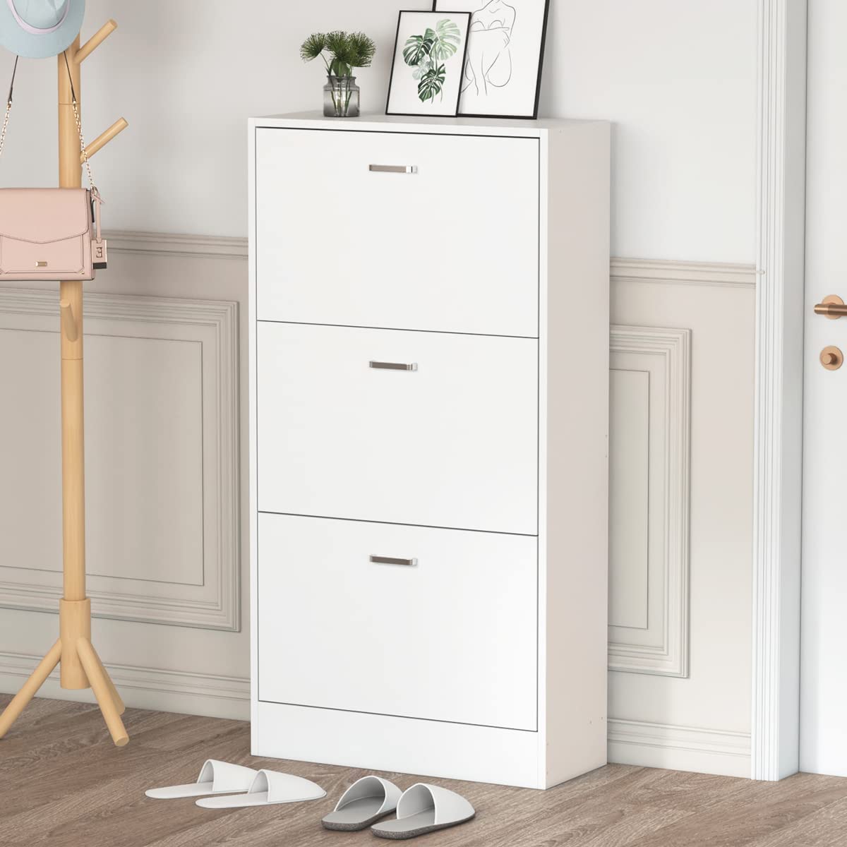 Shoe Cabinet with 3 Flip Drawers, Shoe Storage Organizer with 2-Tier ...